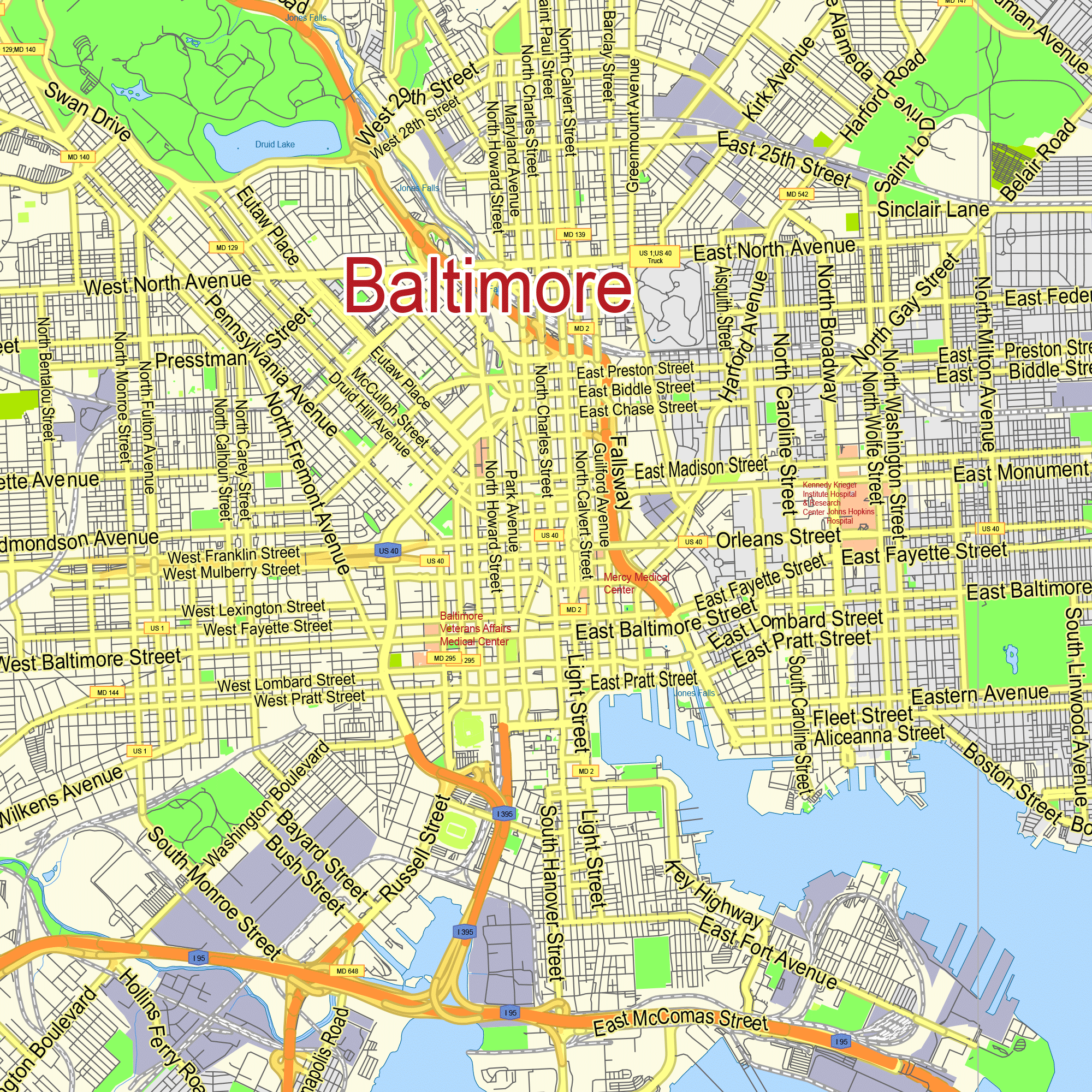 Baltimore Maryland US printable editable PDF layered Vector Map v.2