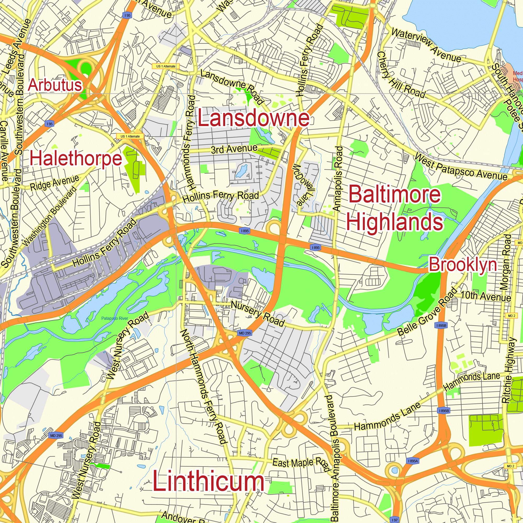 Baltimore Maryland US printable editable PDF layered Vector Map v.2