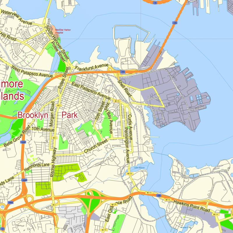 Baltimore Maryland US printable editable PDF layered Vector Map v.2