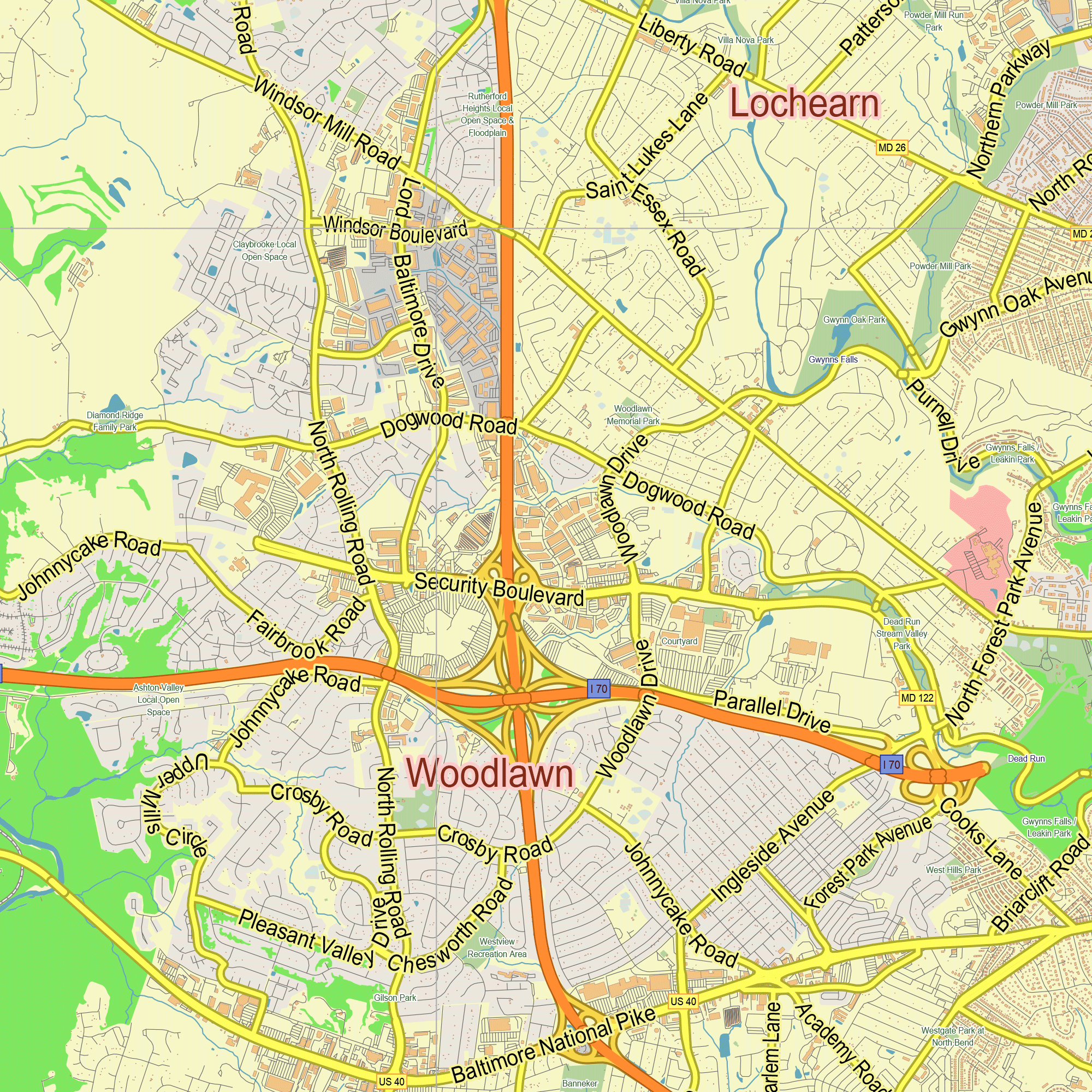 Baltimore Maryland US printable editable PDF layered Vector Map