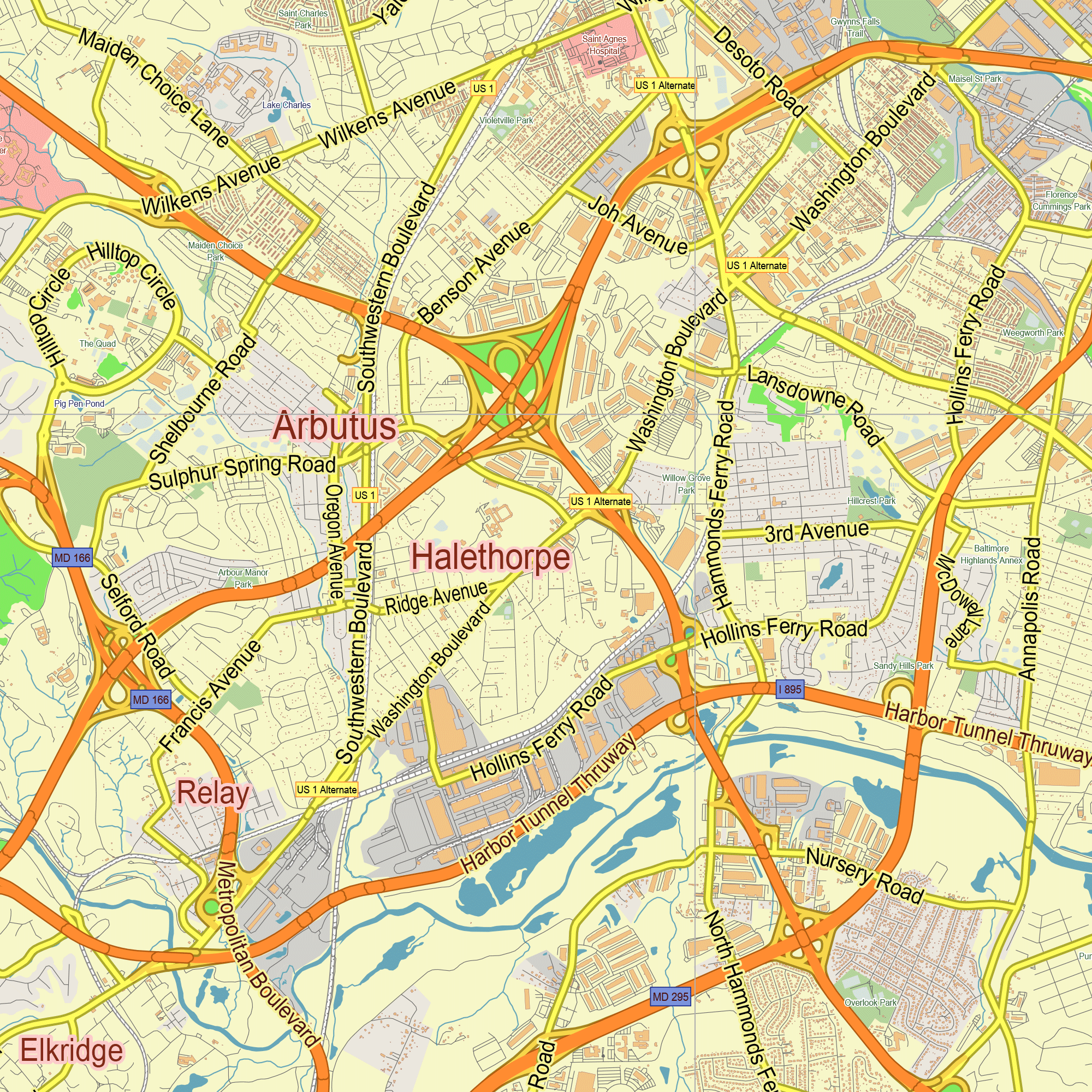 Baltimore Maryland US printable editable PDF layered Vector Map