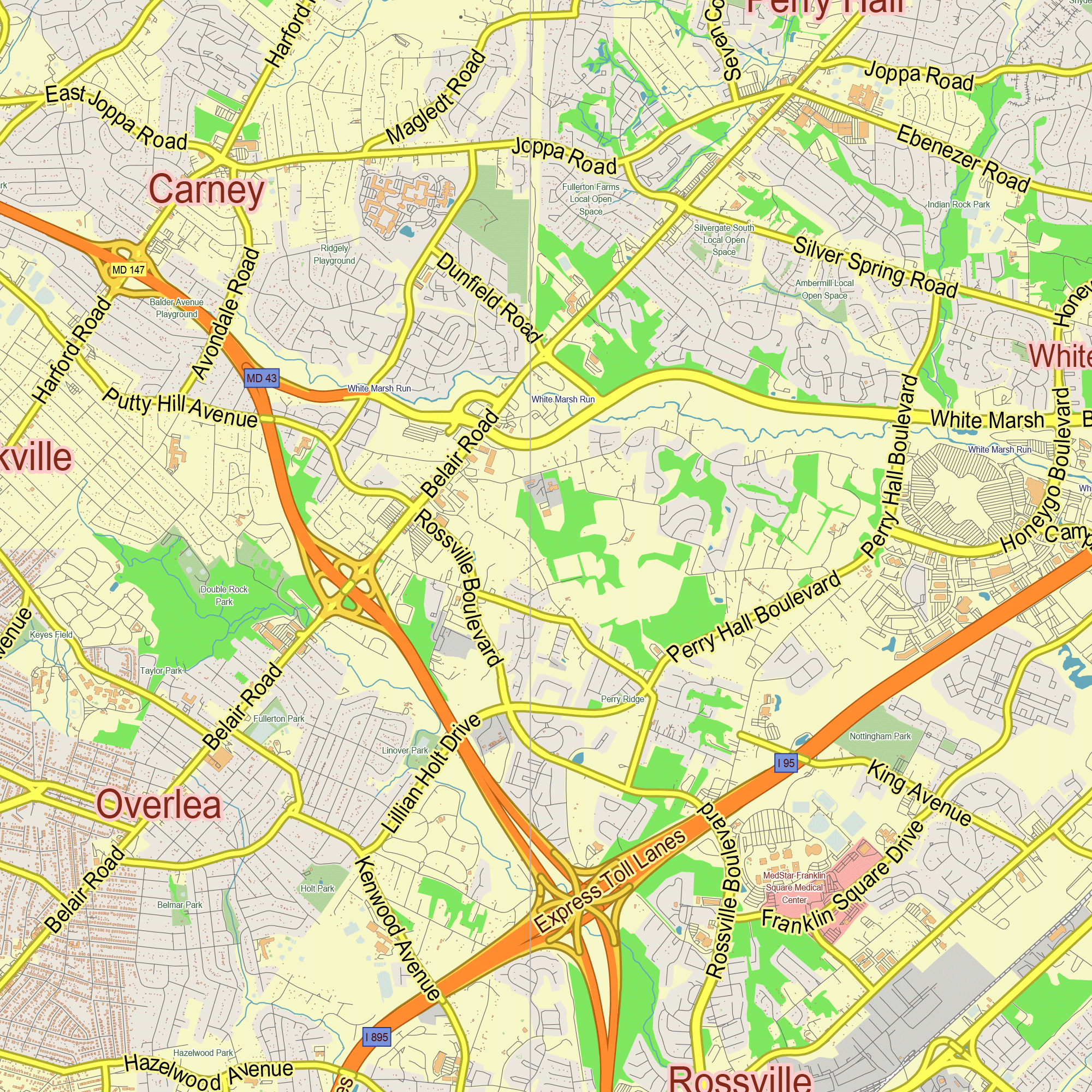 Baltimore Maryland US printable editable PDF layered Vector Map