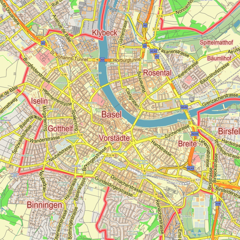 Basel Switzerland printable editable layered PDF Vector Map