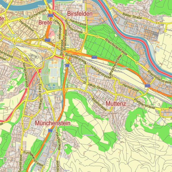 Basel Switzerland printable editable layered PDF Vector Map – Maps in ...