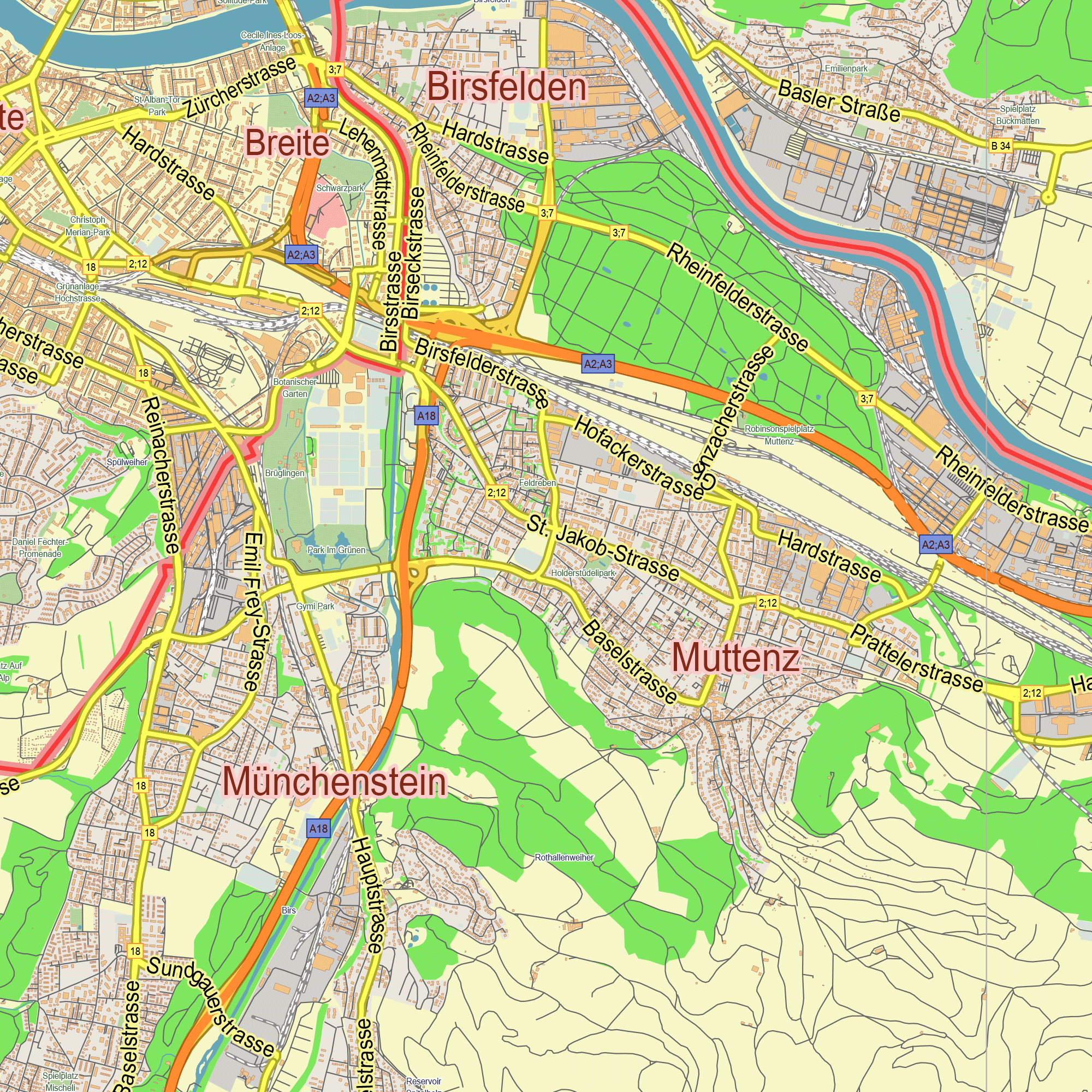 Basel Switzerland printable editable layered PDF Vector Map