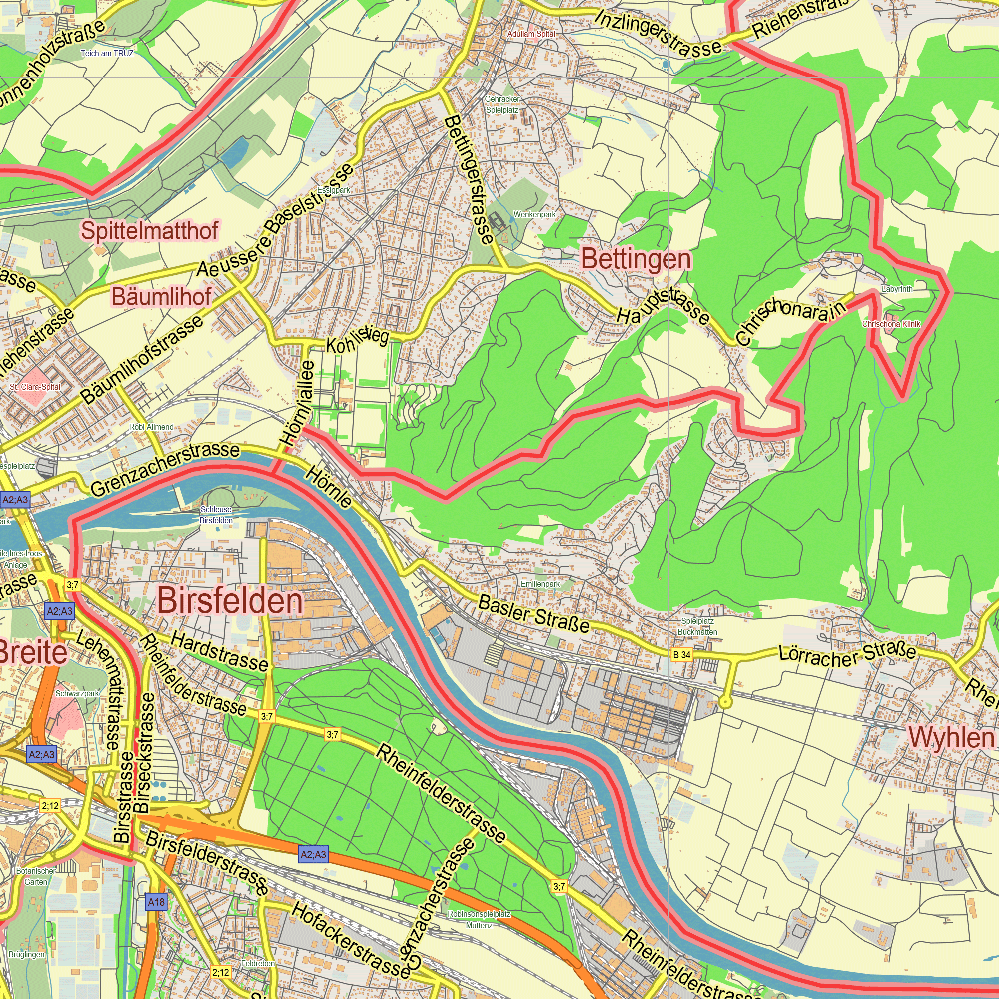 Basel Switzerland printable editable layered PDF Vector Map