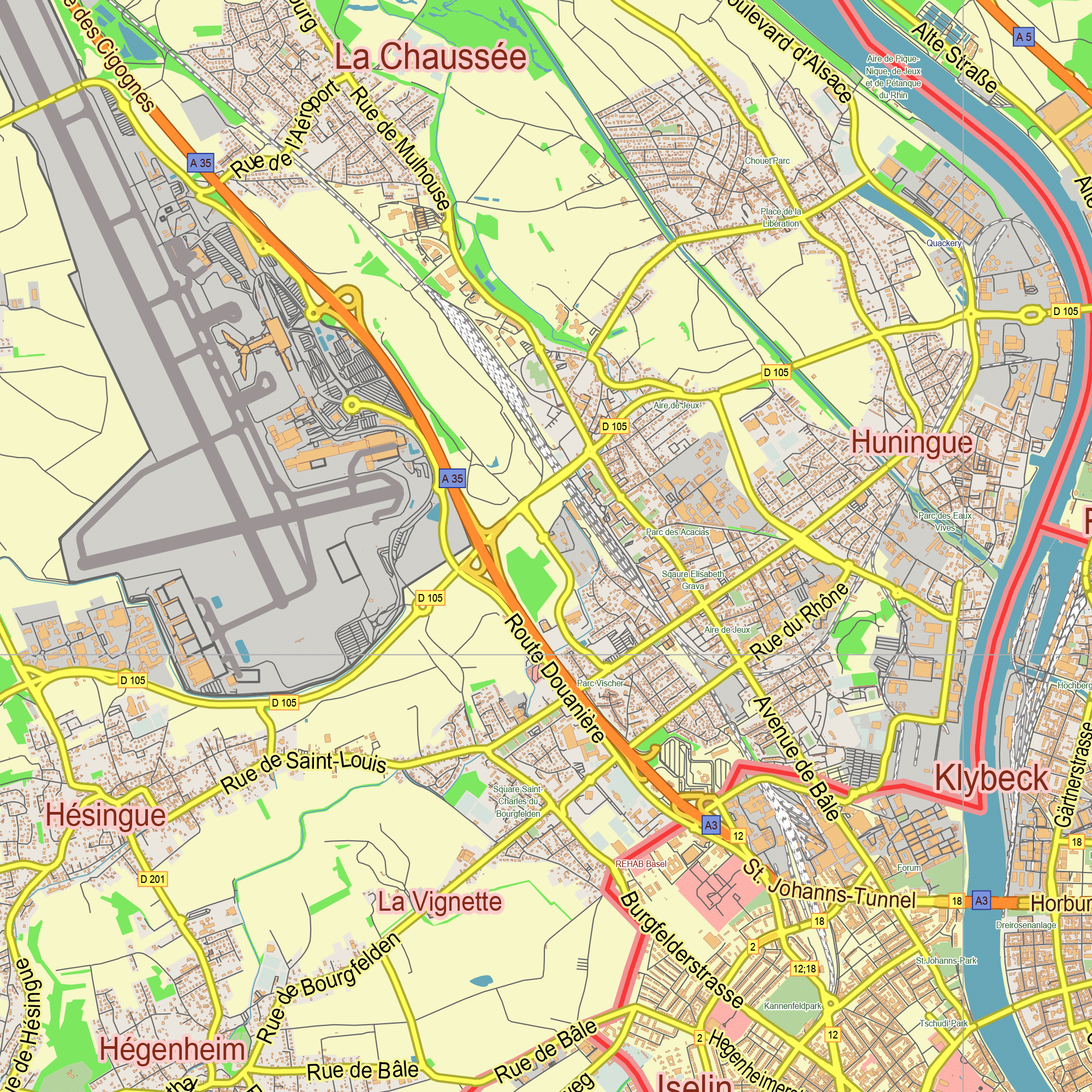 Basel Switzerland printable editable layered PDF Vector Map