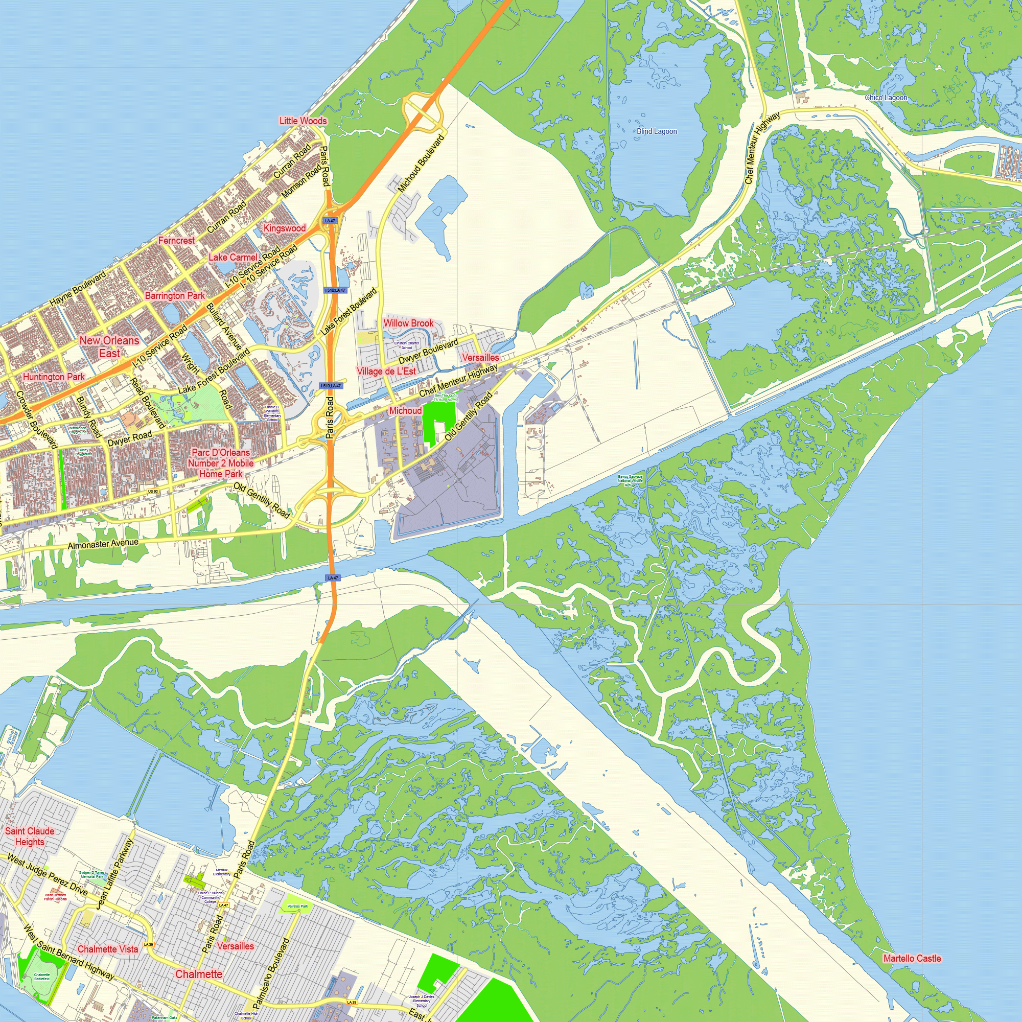 Baton Rouge New Orleans Louisiana US printable editable PDF layered ...