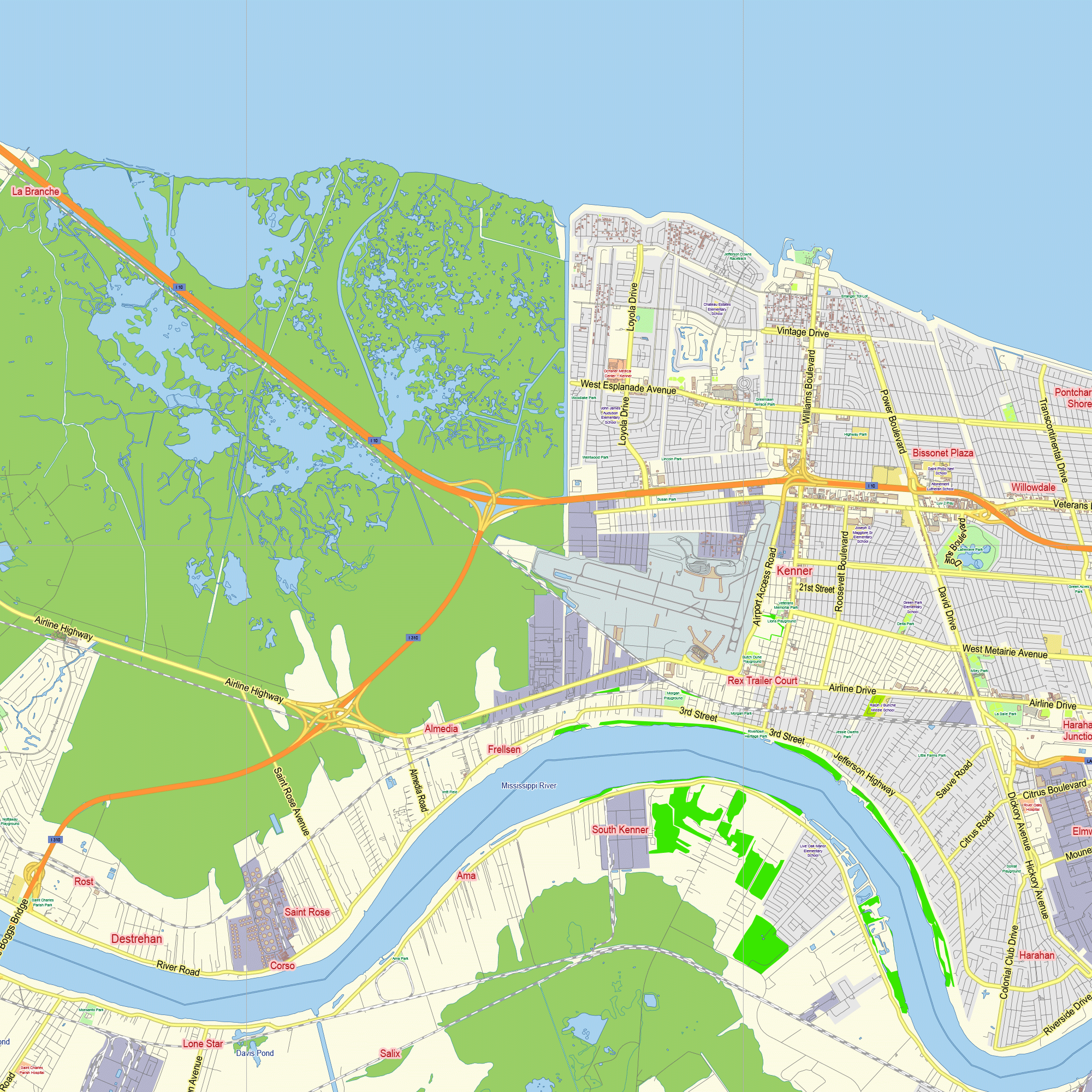 Baton Rouge New Orleans Louisiana US printable editable PDF layered ...