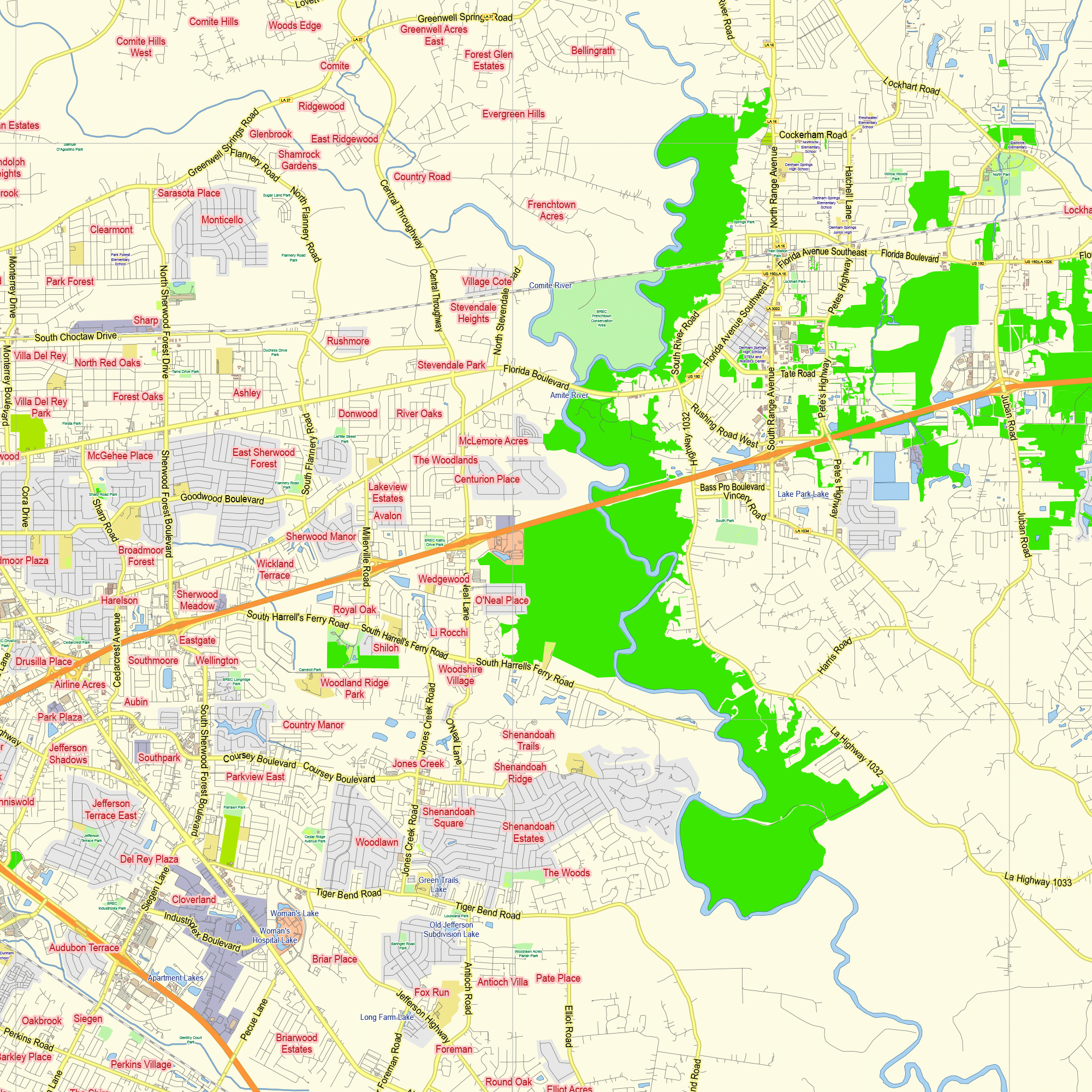 Baton Rouge New Orleans Louisiana US printable editable PDF layered ...