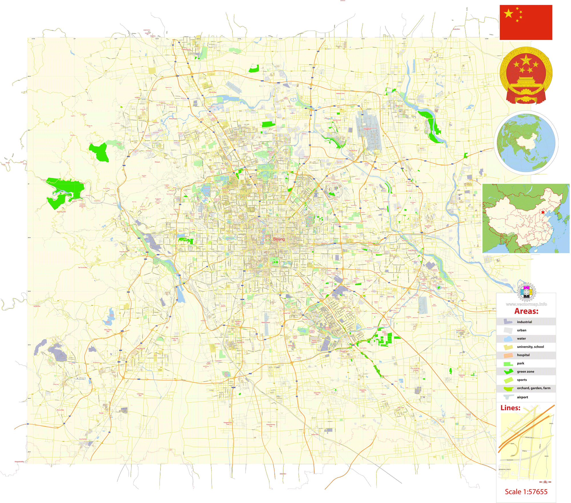 Beijing China (english) printable editable PDF layered Vector Map https ...