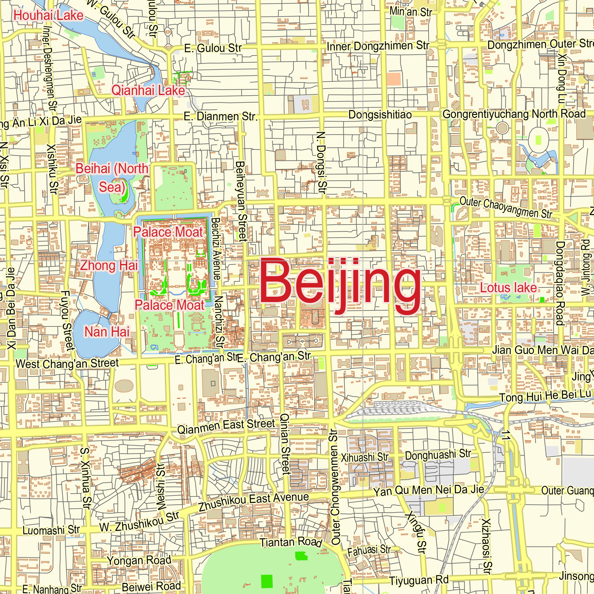 Beijing China (english) printable editable PDF layered Vector Map ...