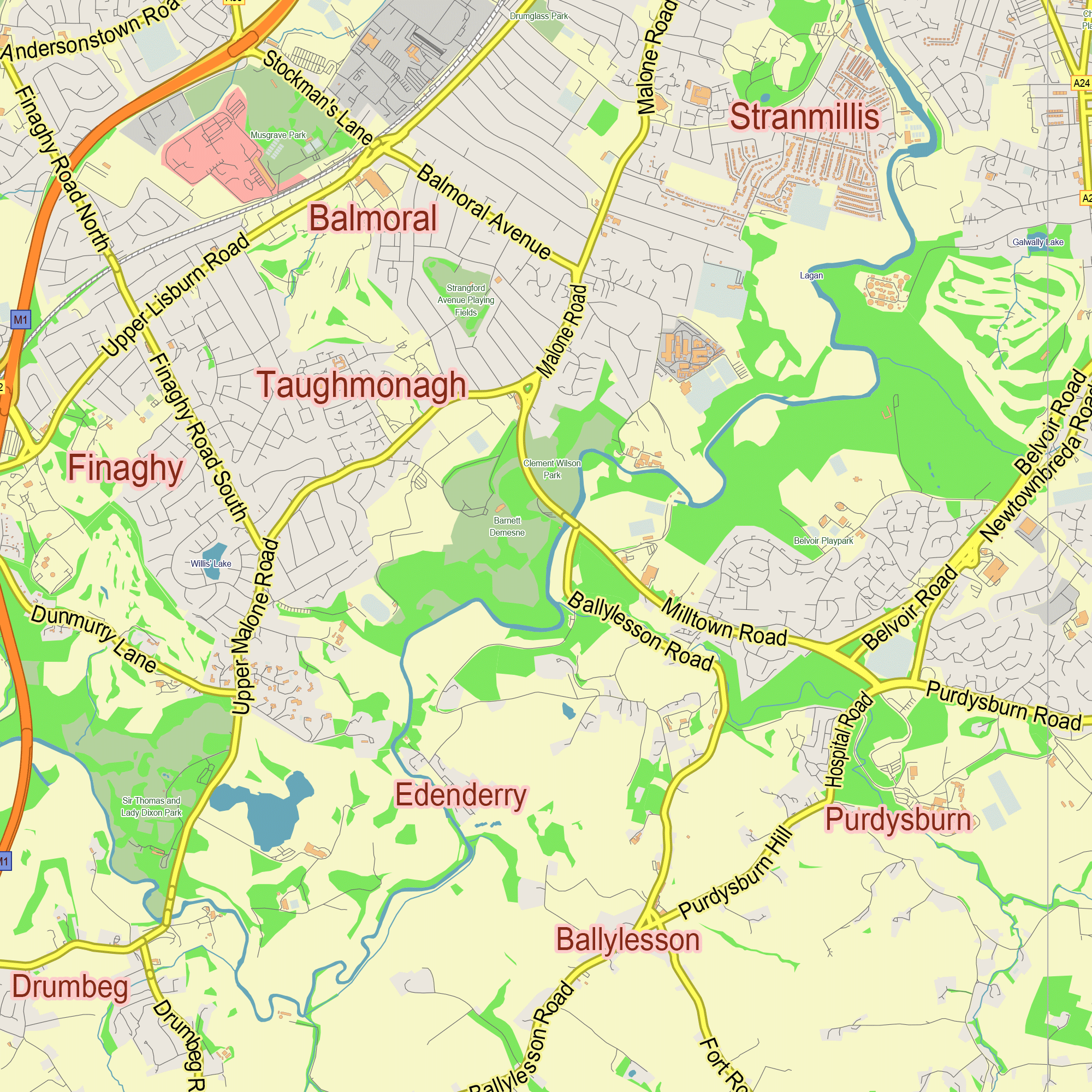 Belfast UK Northern Ireland printable editable PDF layered Vector Map