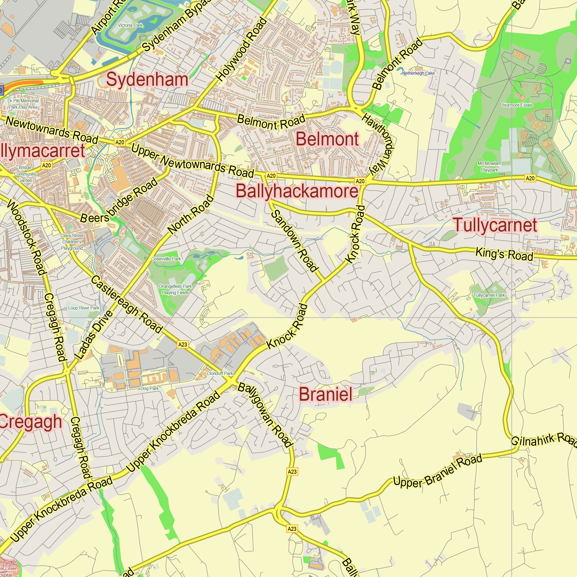 Belfast UK Northern Ireland printable editable PDF layered Vector Map