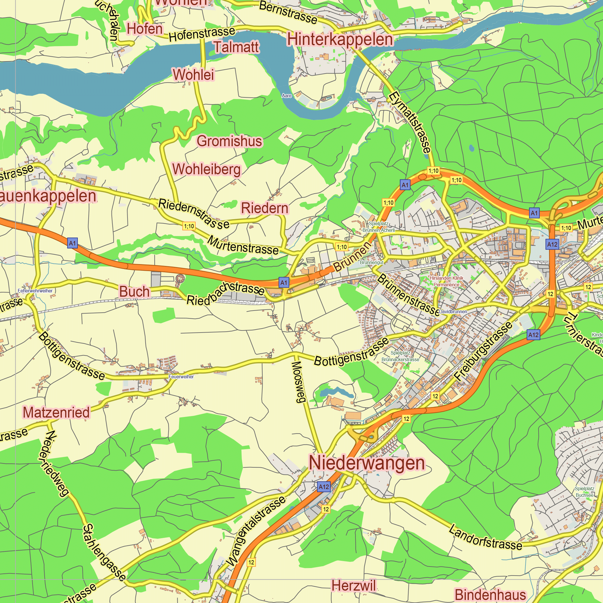 Bern Switzerland printable editable layered PDF Vector Map