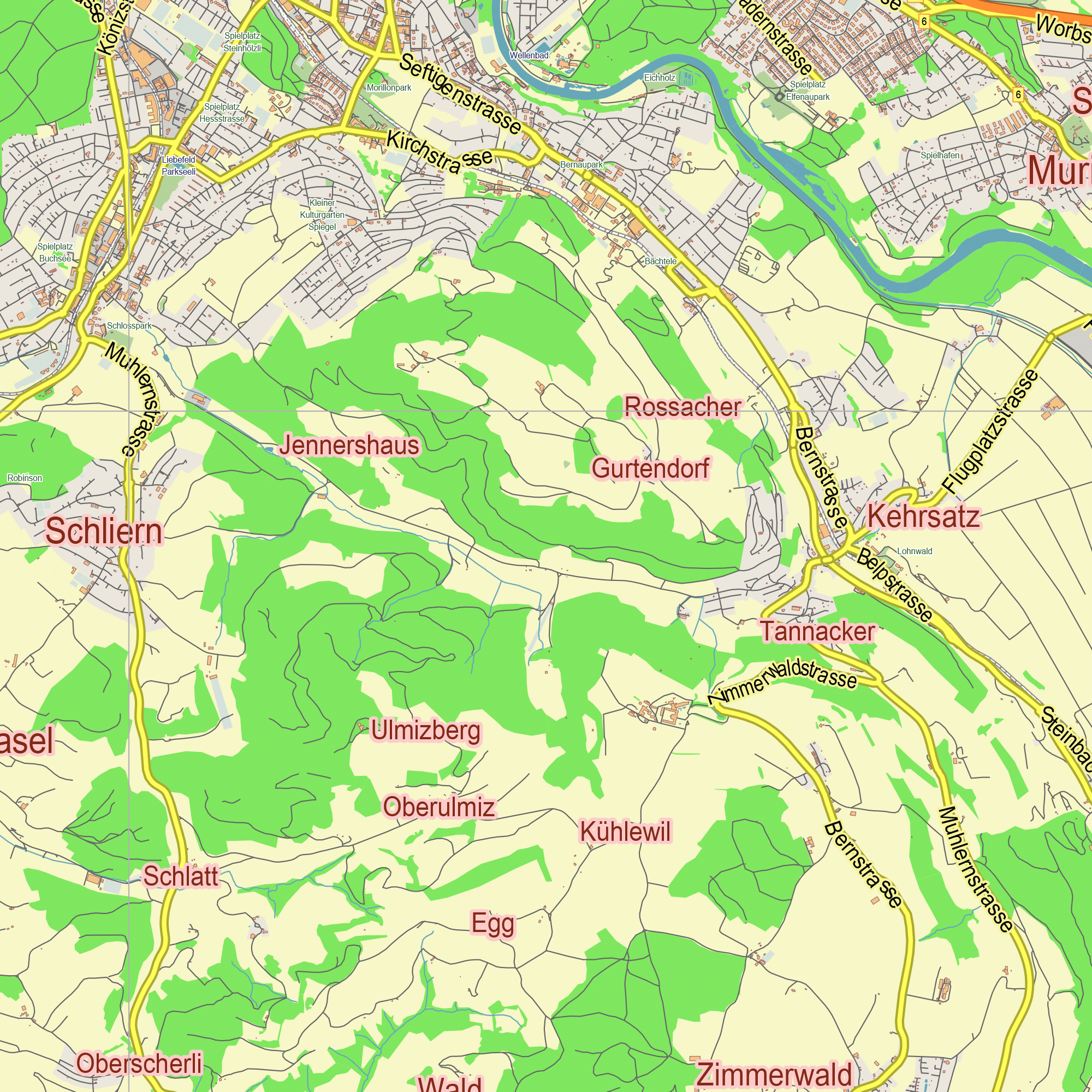 Bern Switzerland printable editable layered PDF Vector Map – Maps in ...
