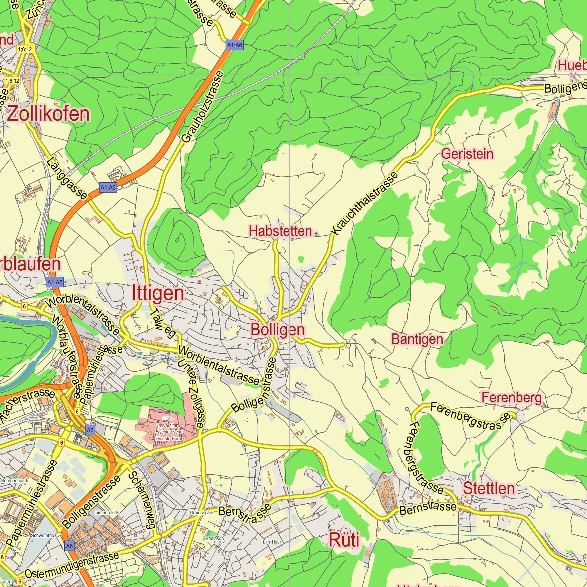 Bern Switzerland printable editable layered PDF Vector Map