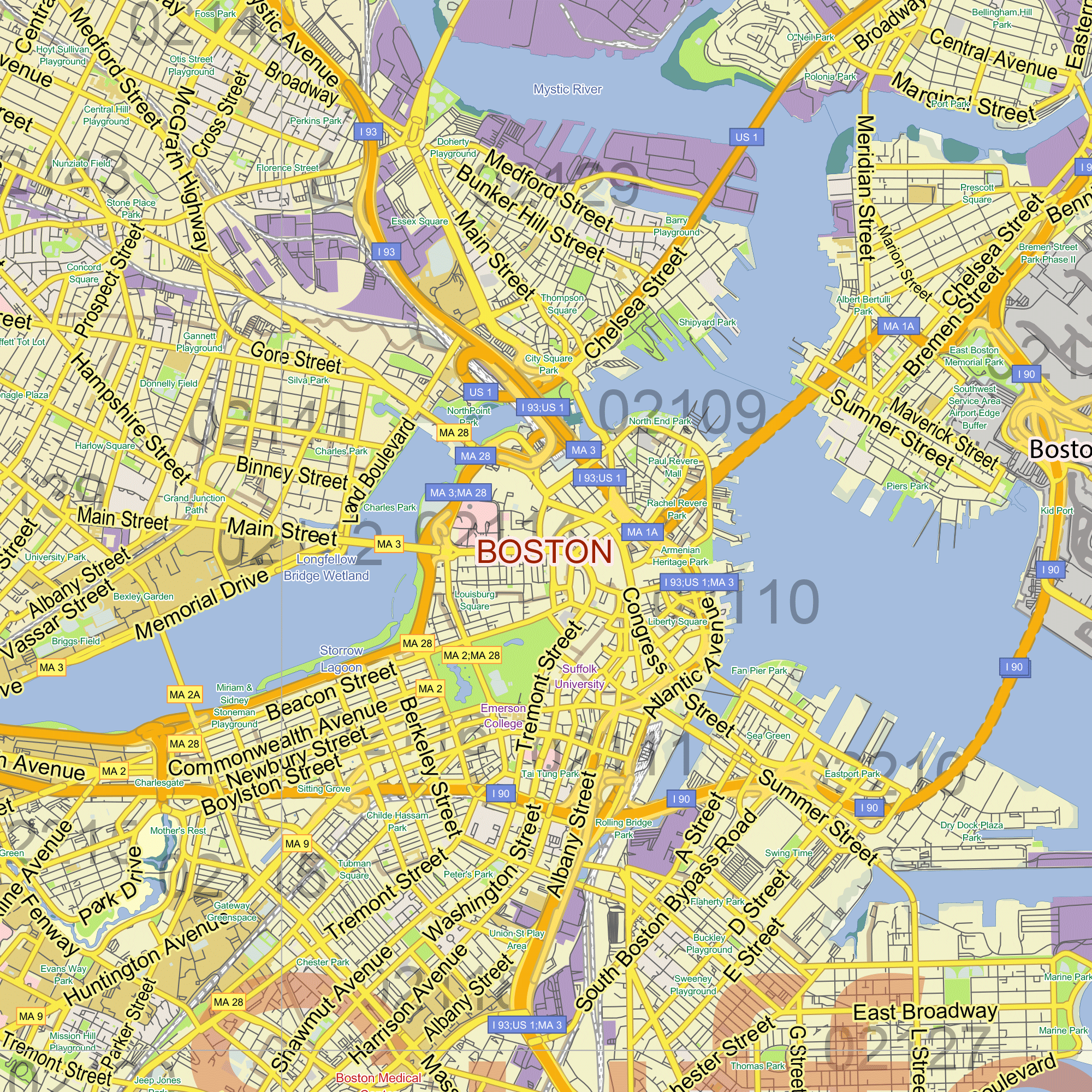 Boston Massachusetts + zipcodes US printable editable layered PDF ...