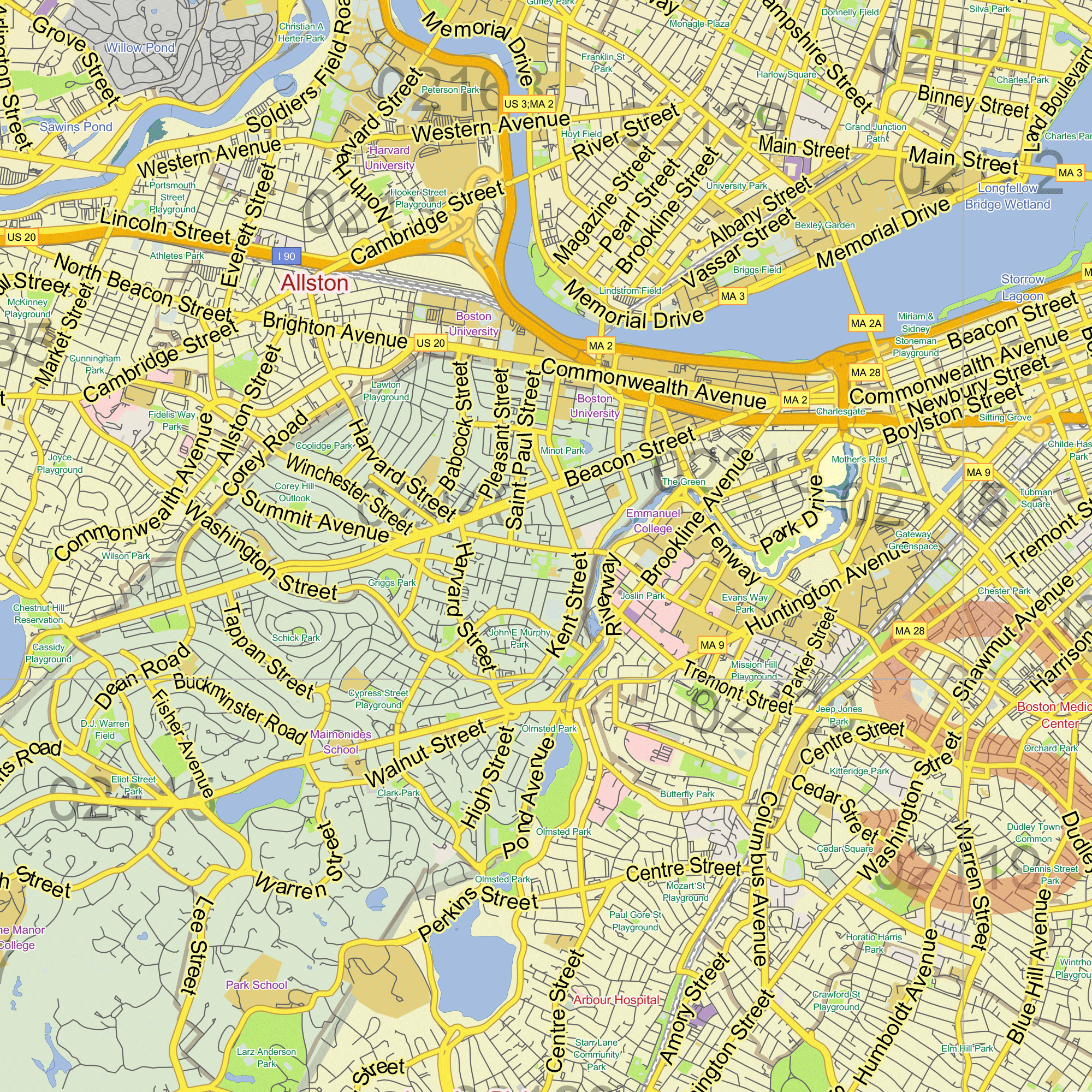 Boston Massachusetts + zipcodes US printable editable layered PDF ...