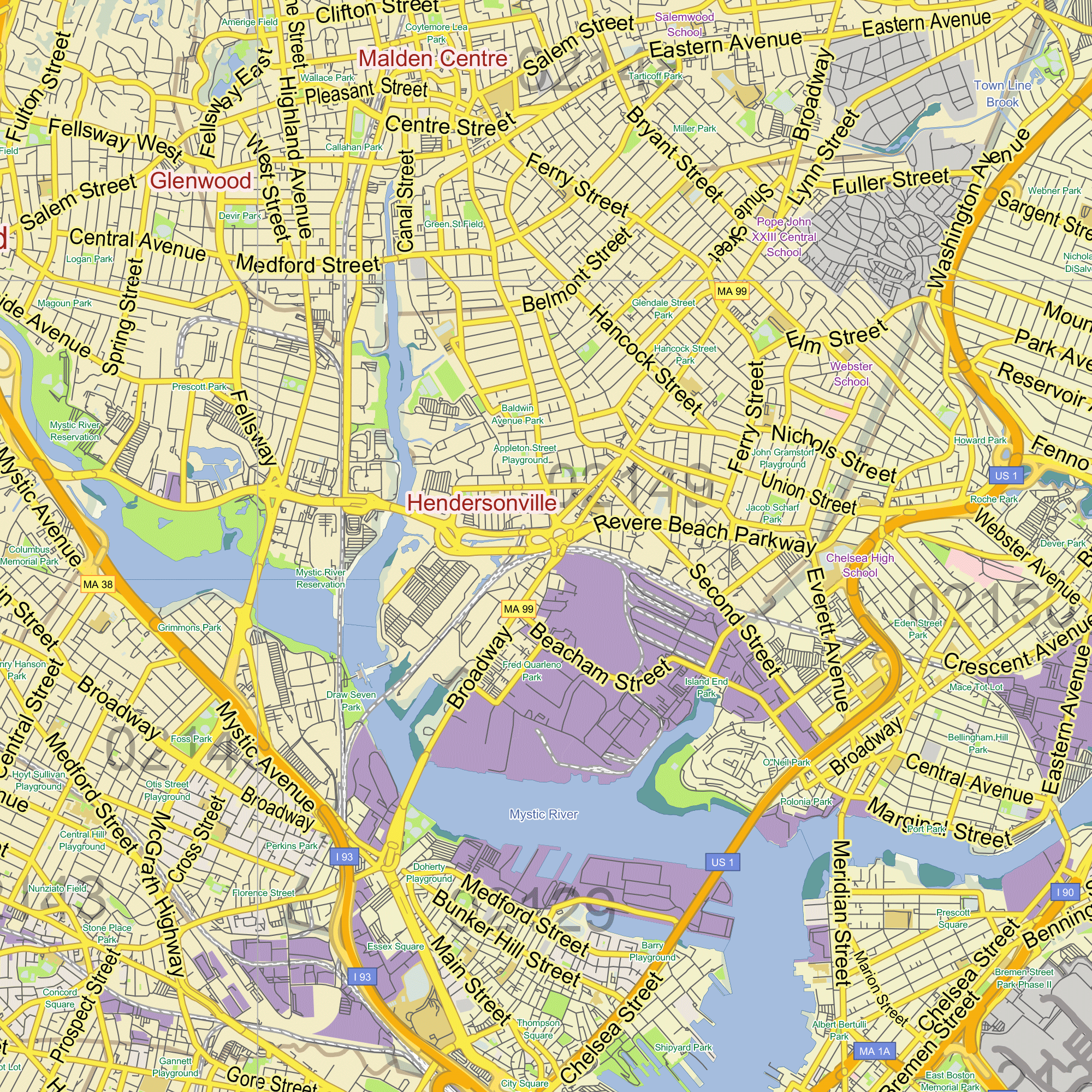 Boston Massachusetts + zipcodes US printable editable layered PDF ...