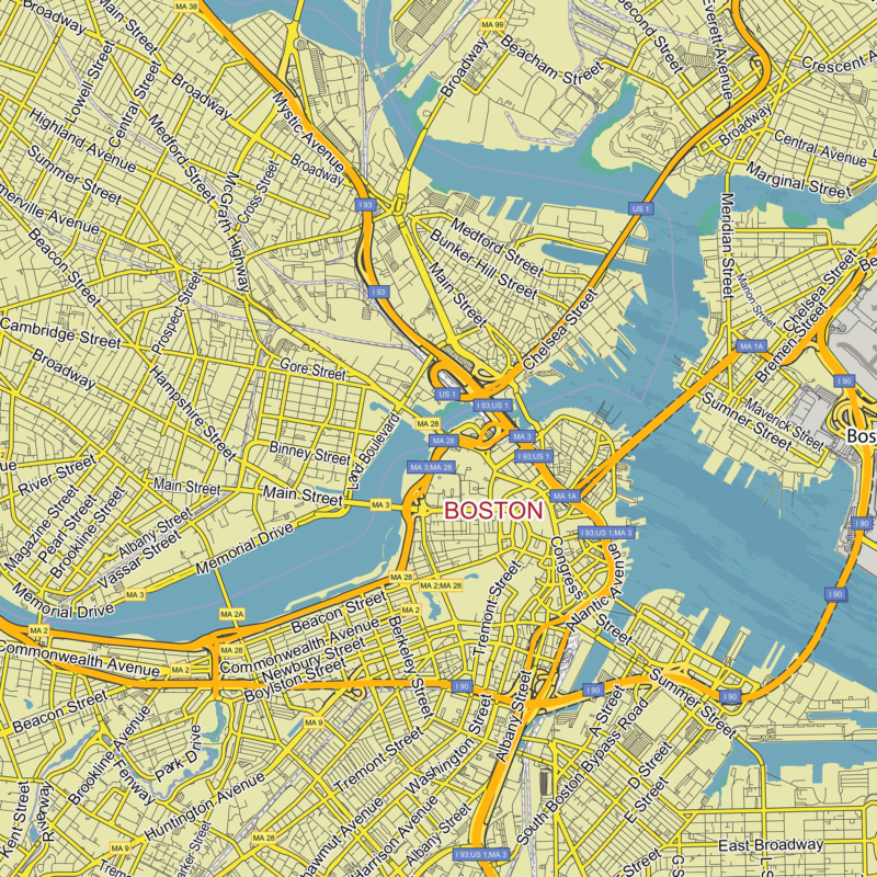 Boston Massachusetts retro US printable editable layered PDF Vector Map ...