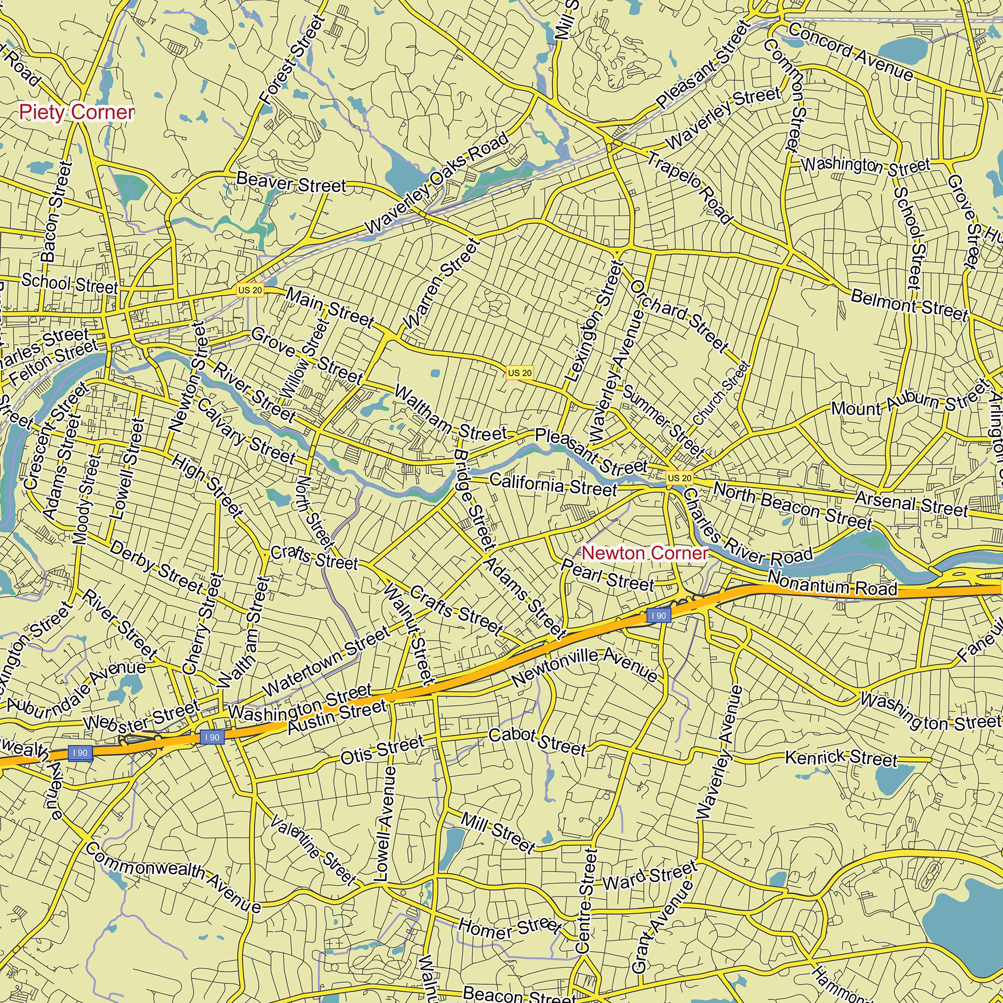 Boston Massachusetts retro US printable editable layered PDF Vector Map