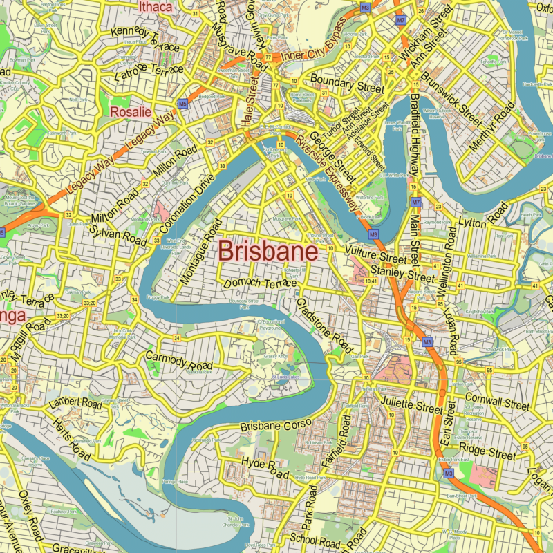 Brisbane Australia printable editable layered PDF Vector Map – Maps in ...