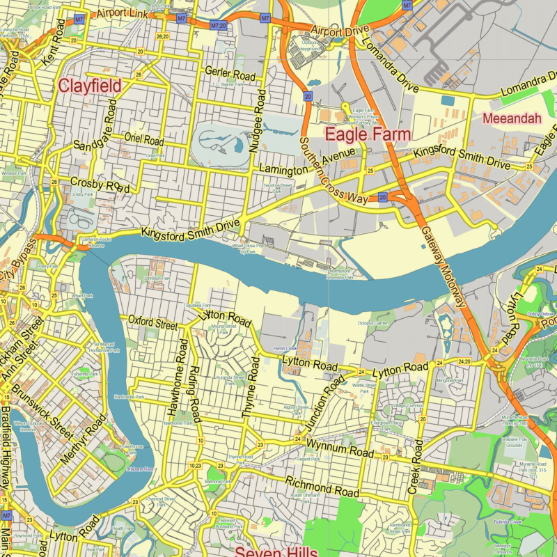 Brisbane Australia printable editable layered PDF Vector Map – Maps in ...