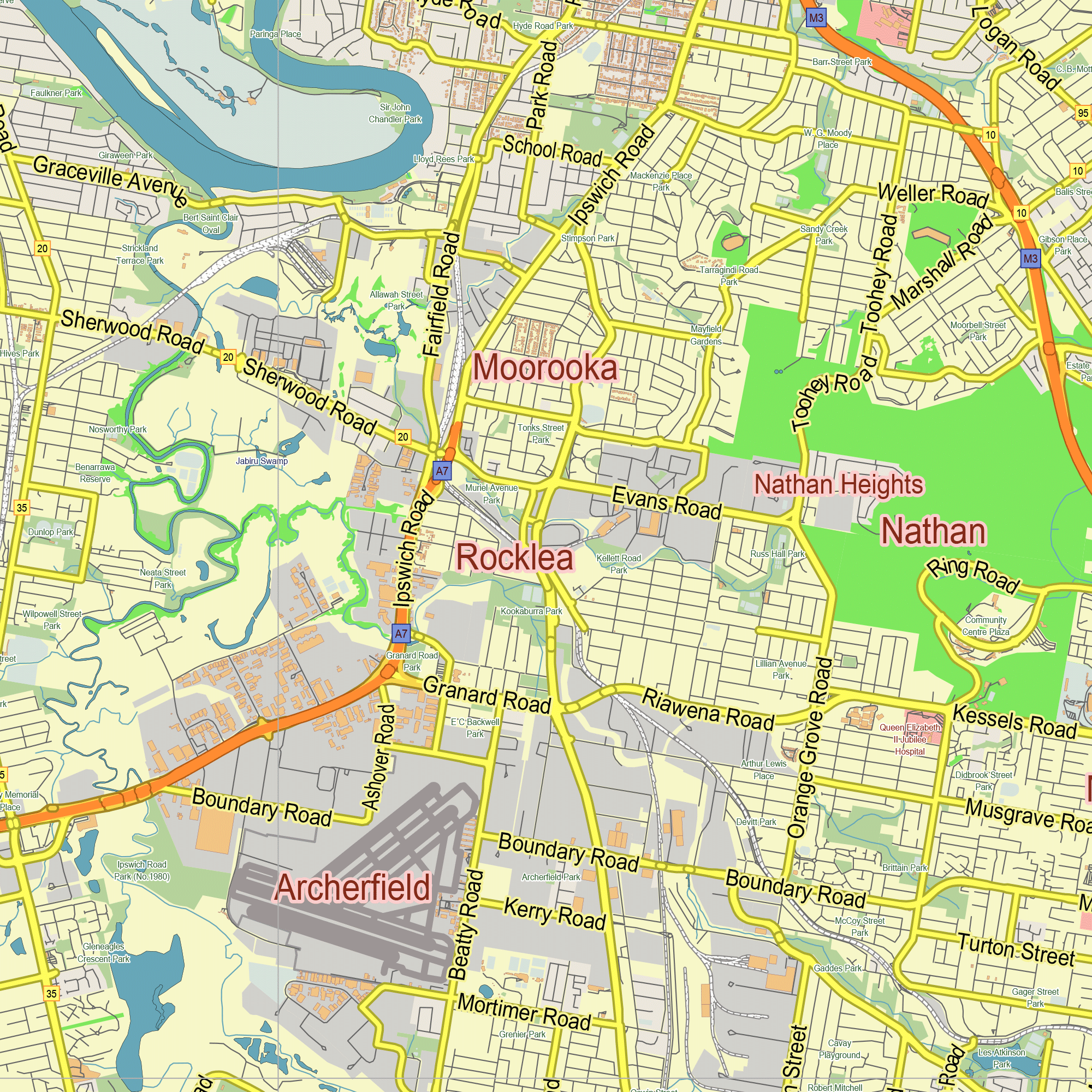 Brisbane Australia printable editable layered PDF Vector Map – Maps in ...