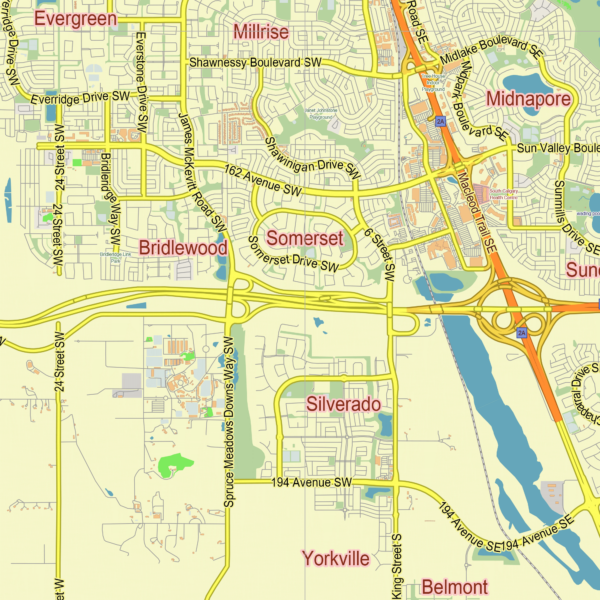 Calgary Alberta Canada printable editable layered PDF Vector Map – Maps ...