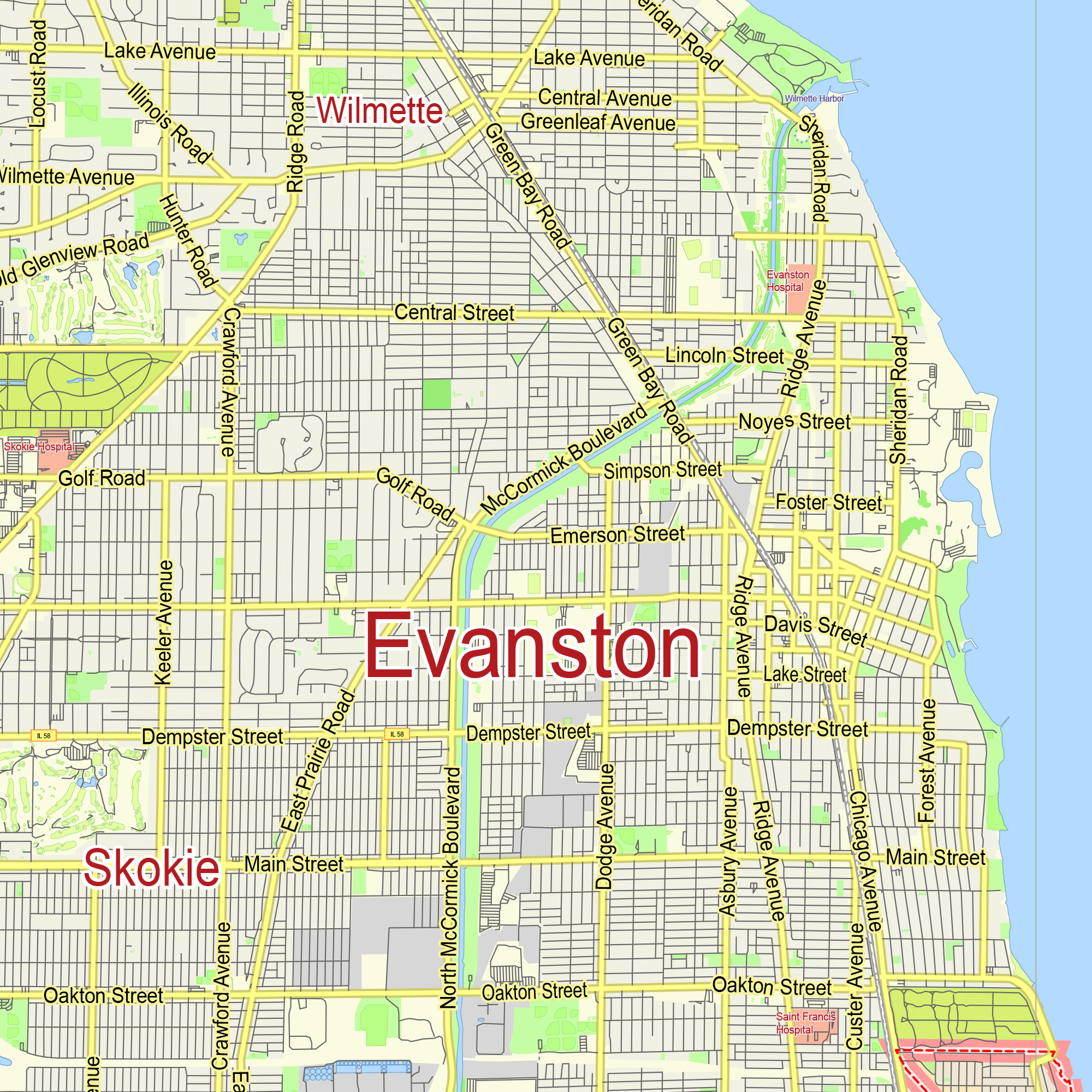 Chicago Illinois US printable editable layered PDF Vector Map