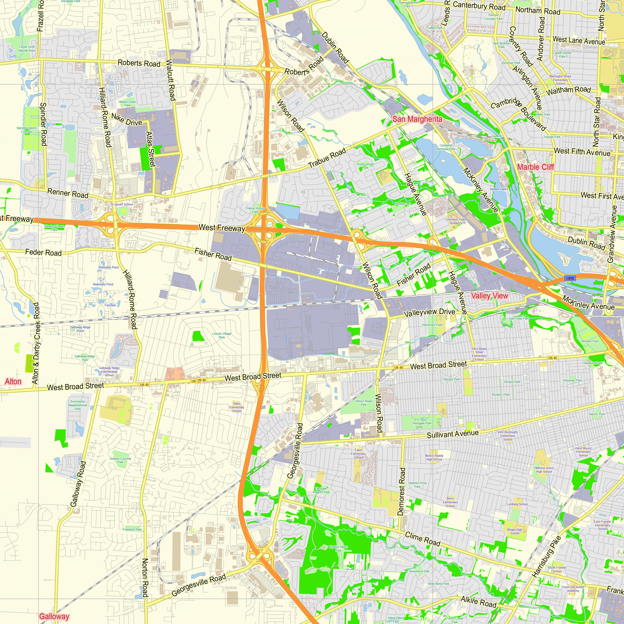 Columbus Ohio US printable editable layered PDF Vector Map