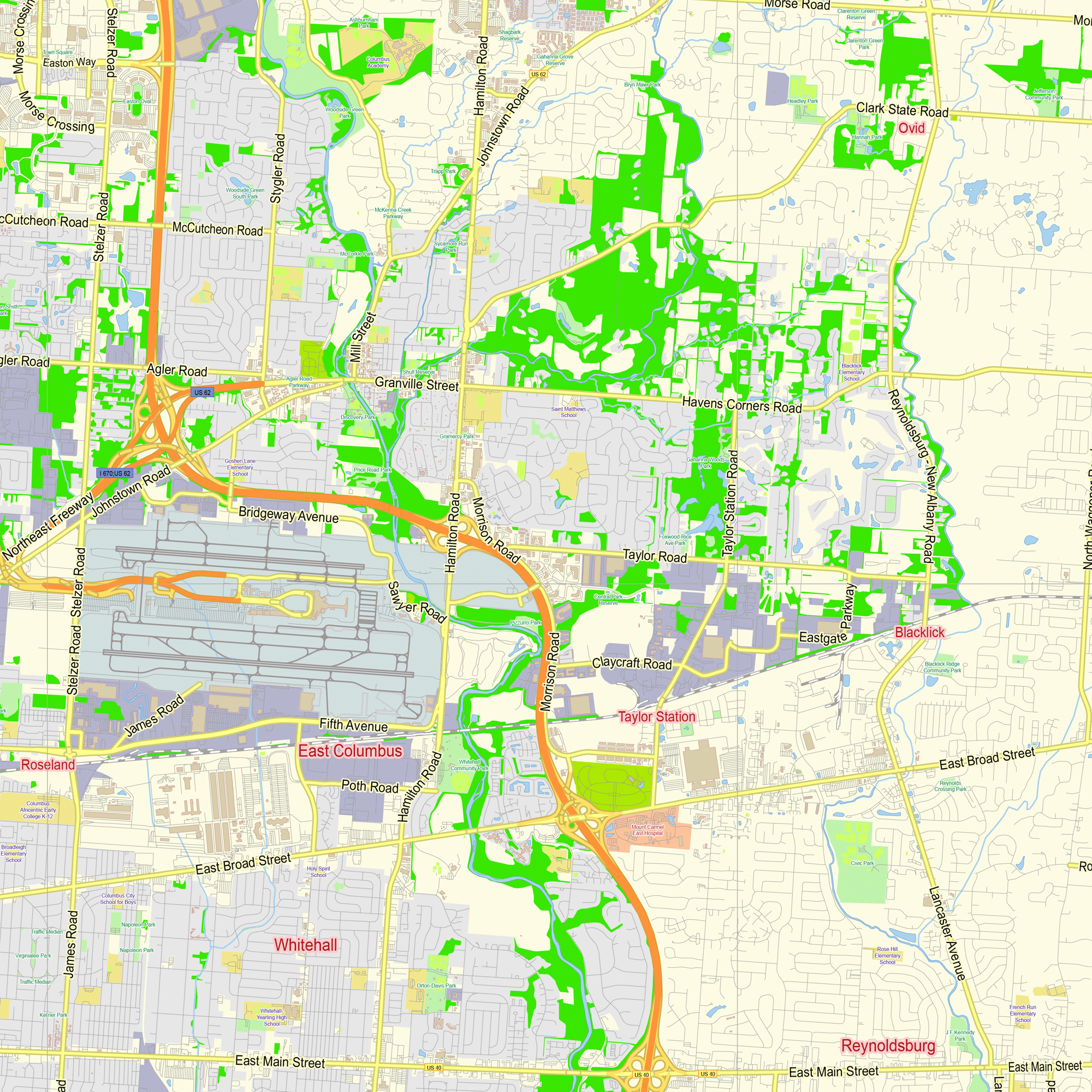 Columbus Ohio US printable editable layered PDF Vector Map – Maps in ...