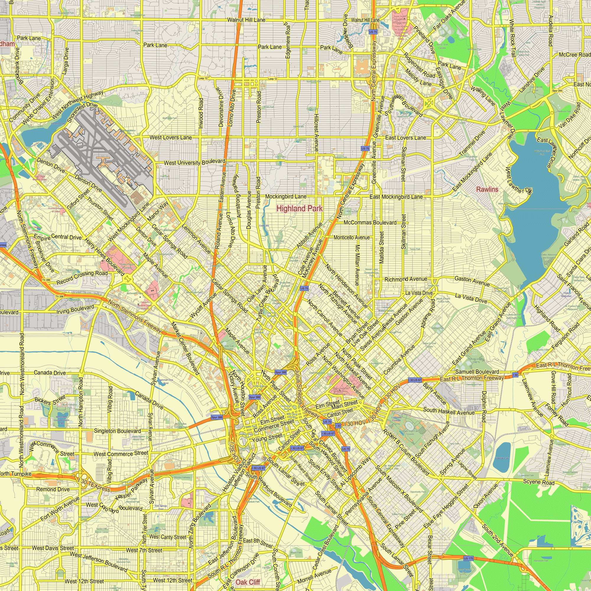 Dallas Texas US printable editable layered PDF Vector Map – Maps in ...