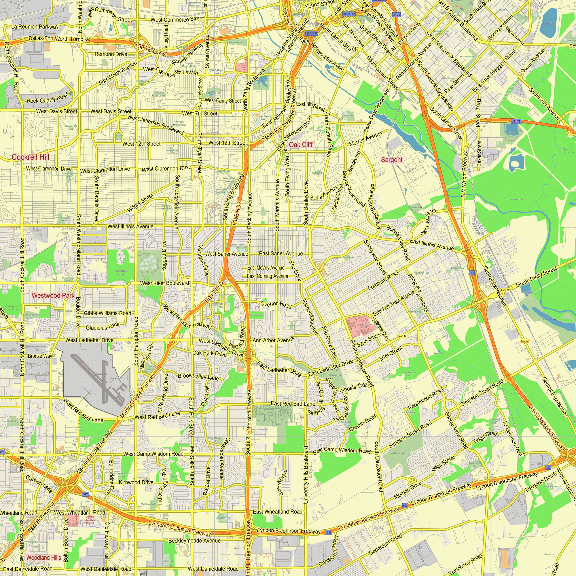 Dallas Texas US printable editable layered PDF Vector Map – Maps in ...