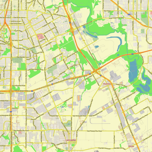Dallas Texas US printable editable layered PDF Vector Map