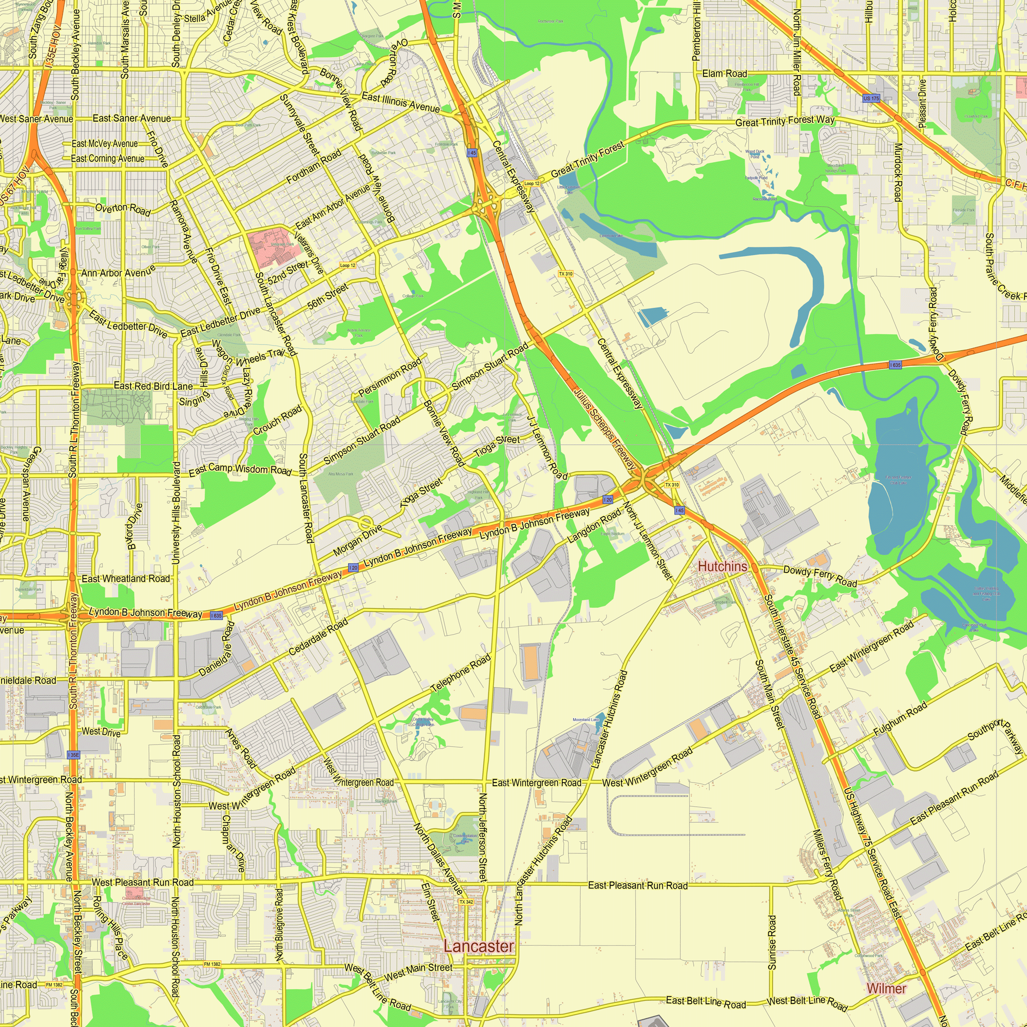 Dallas Texas US printable editable layered PDF Vector Map – Maps in ...