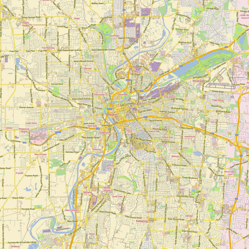 Dayton Springfield Ohio US printable editable layered PDF Vector Map ...