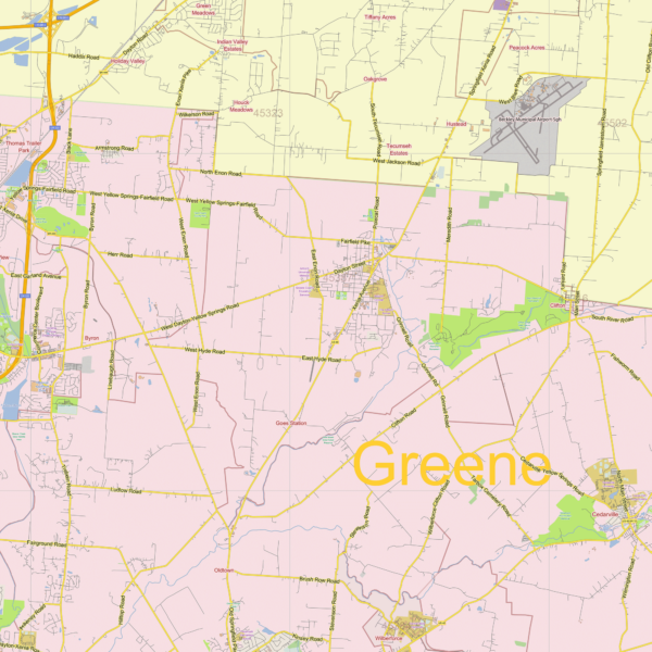 Dayton Springfield Ohio US printable editable layered PDF Vector Map ...