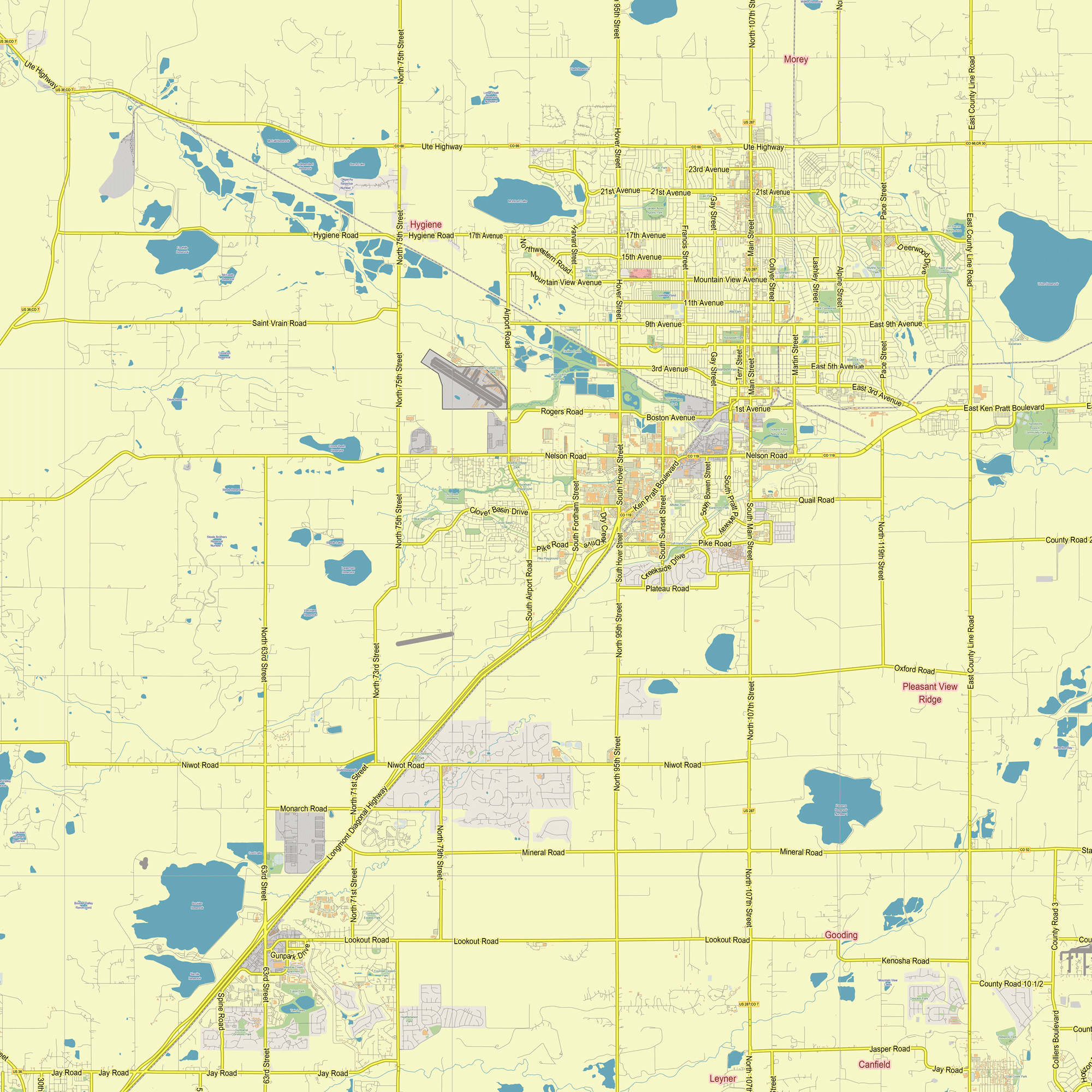 Denver Boulder Colorado US printable editable layered PDF Vector Map ...