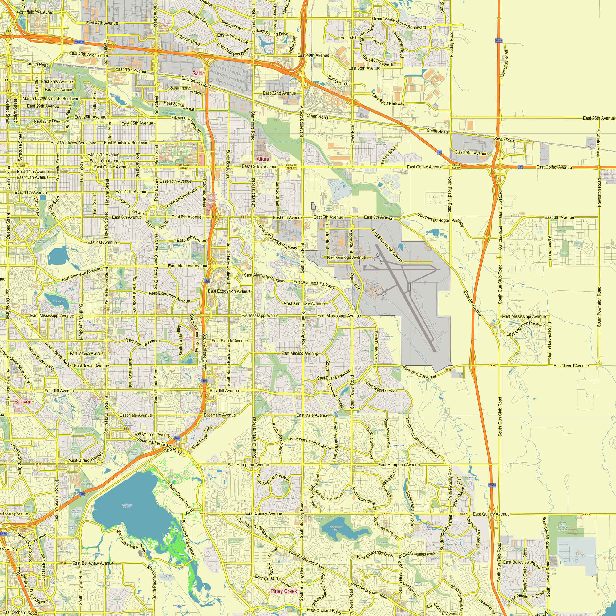 Denver Boulder Colorado US printable editable layered PDF Vector Map