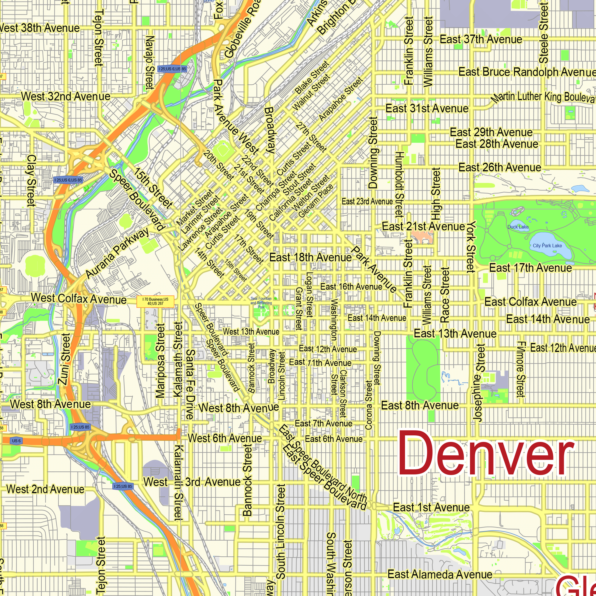 Denver Colorado US printable editable layered PDF Vector Map – Maps in ...