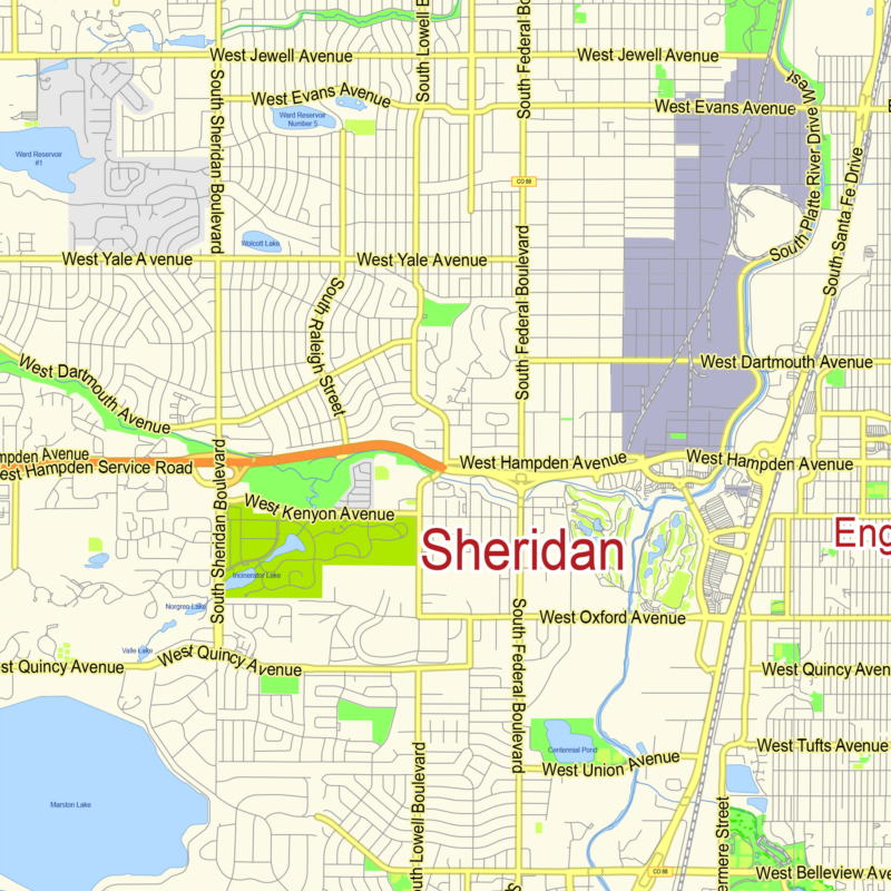 Denver Colorado US printable editable layered PDF Vector Map – Maps in ...