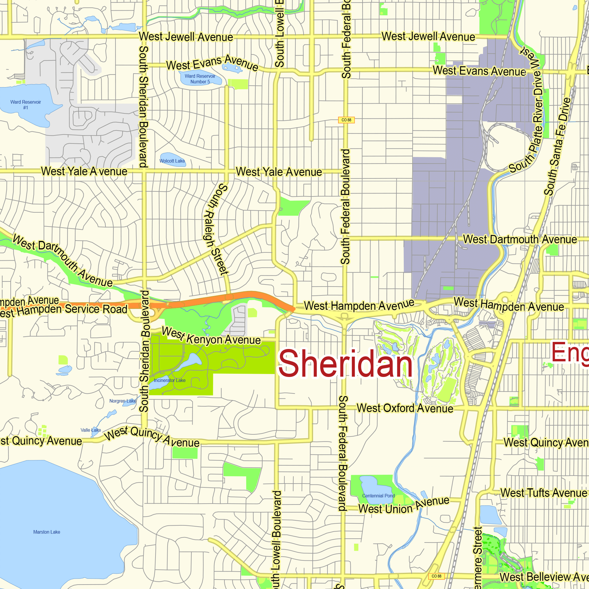 Denver Colorado US printable editable layered PDF Vector Map – Maps in ...