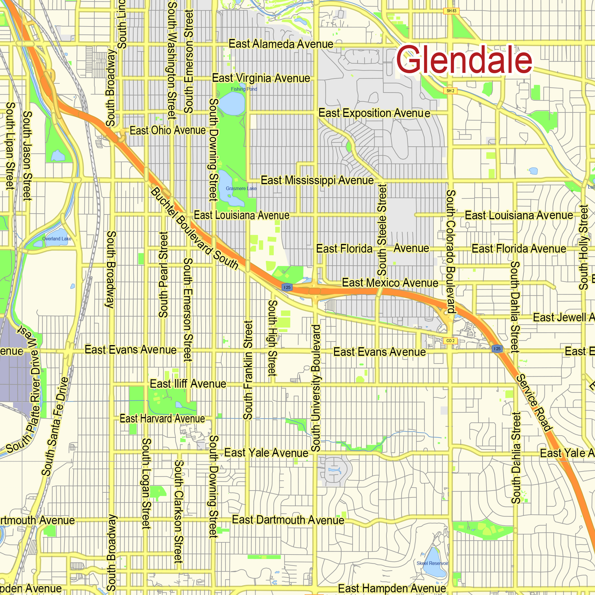 Denver Colorado US printable editable layered PDF Vector Map – Maps in ...