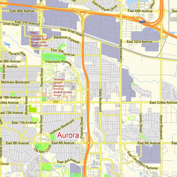 Denver Colorado US printable editable layered PDF Vector Map – Maps in ...