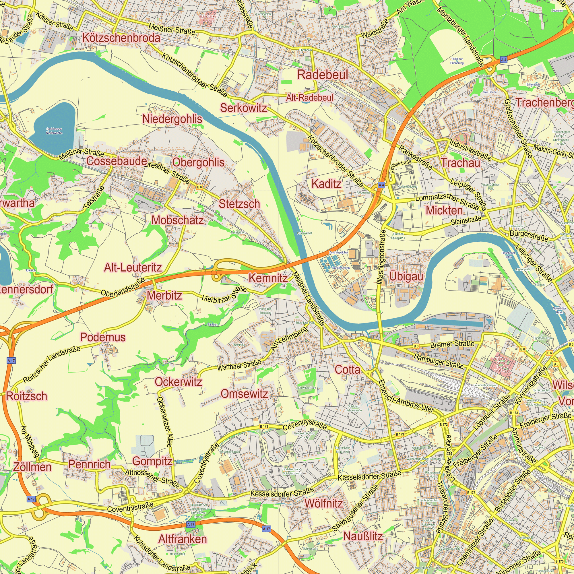 Dresden Germany printable editable layered PDF Vector Map