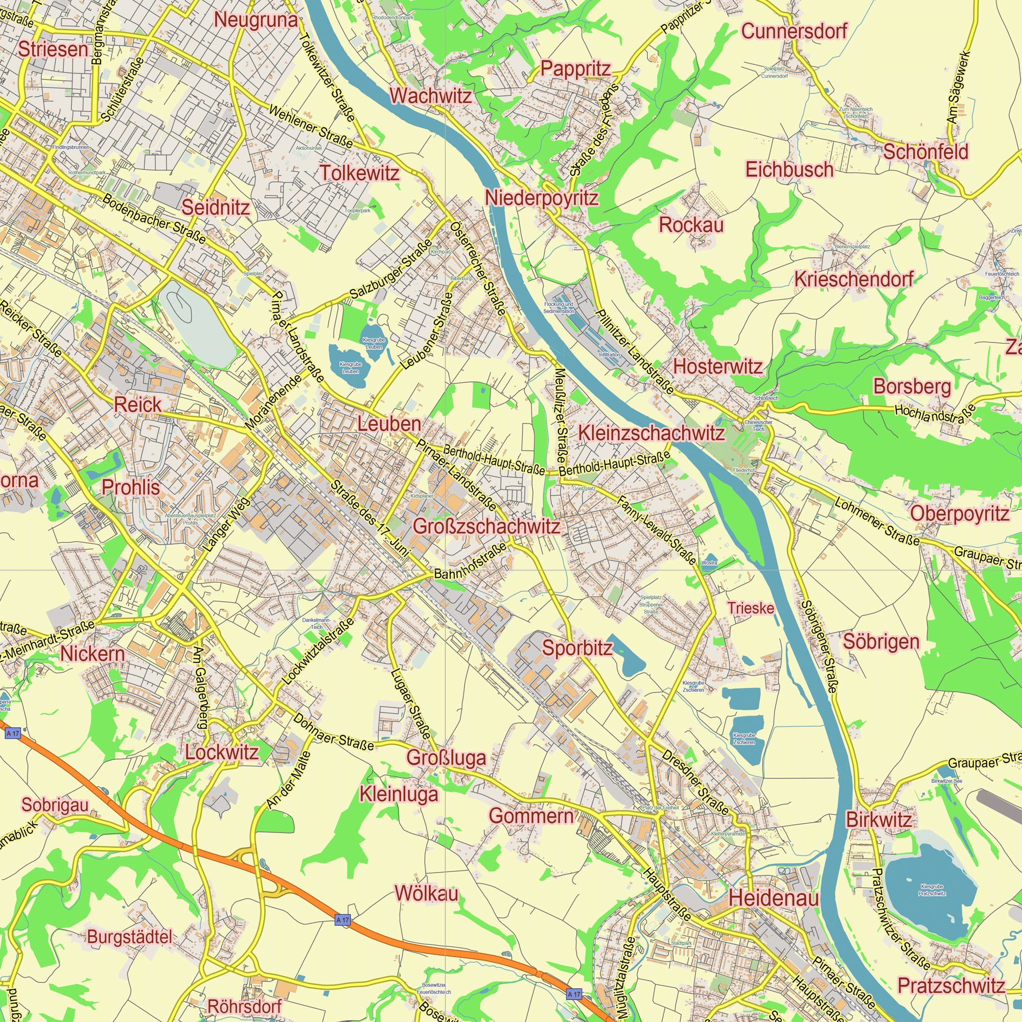 Dresden Germany printable editable layered PDF Vector Map