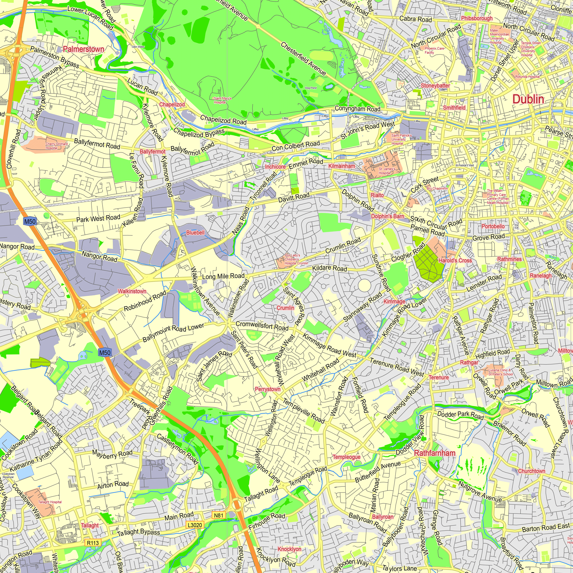 Dublin Ireland printable editable layered PDF Vector Map