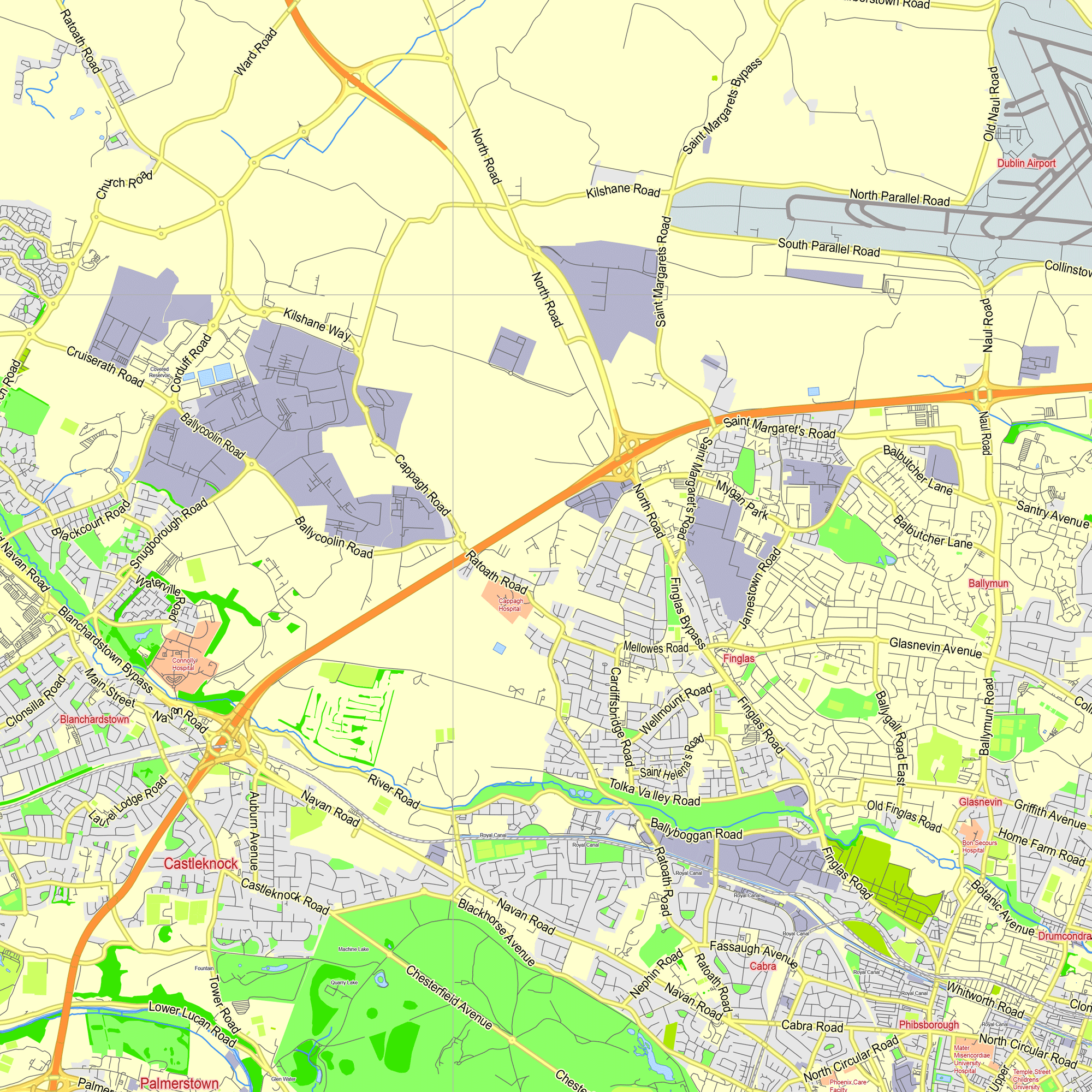 Dublin Ireland printable editable layered PDF Vector Map